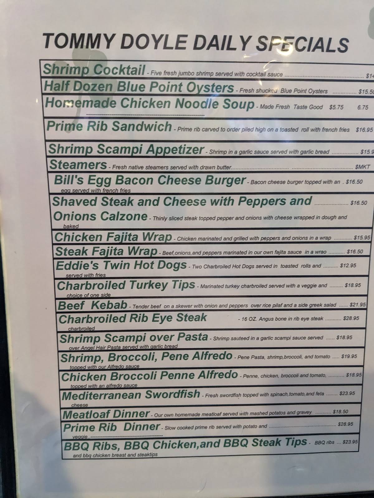 Menu at The Original Tommy Doyle's Pub & Grill, Brockton