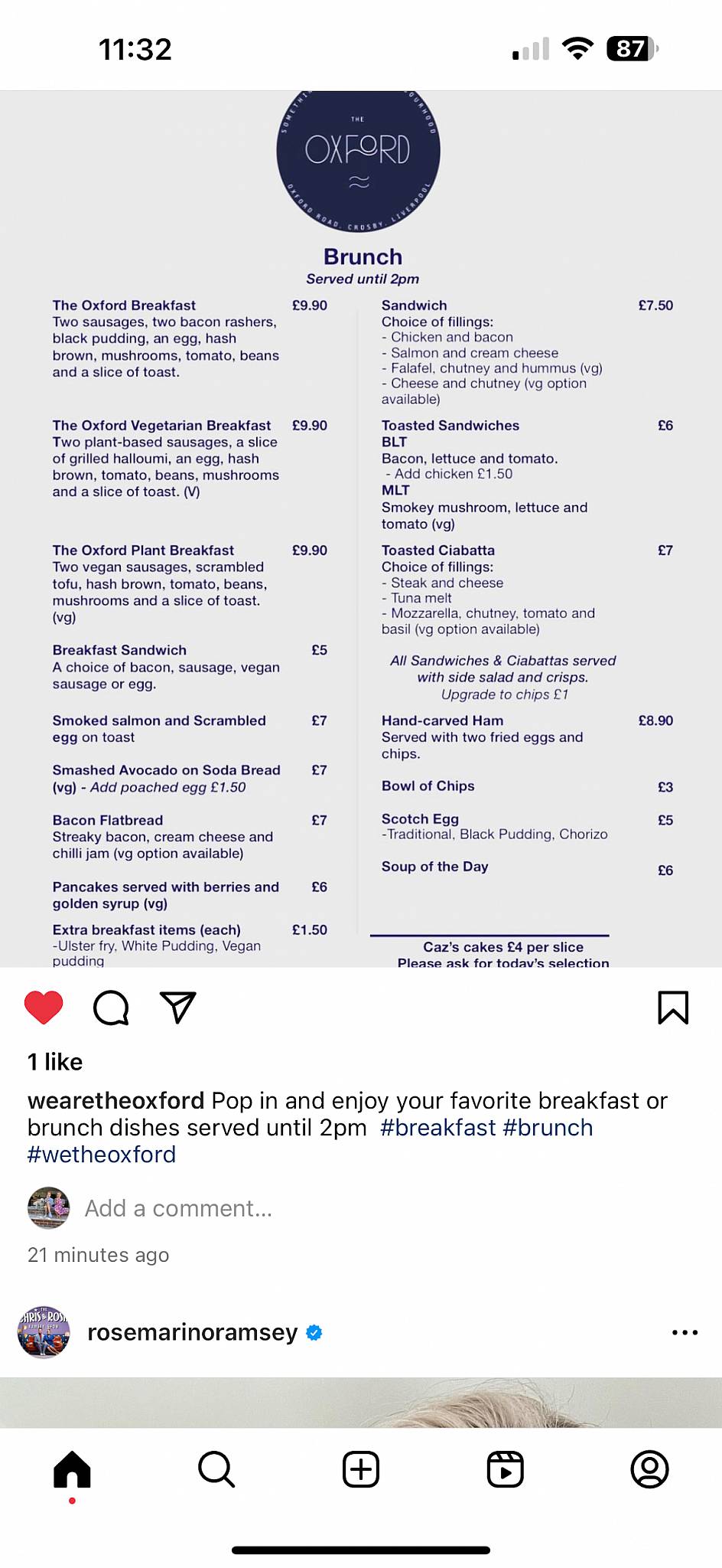 Menu at The Oxford Bar., Liverpool, 89 Oxford Rd