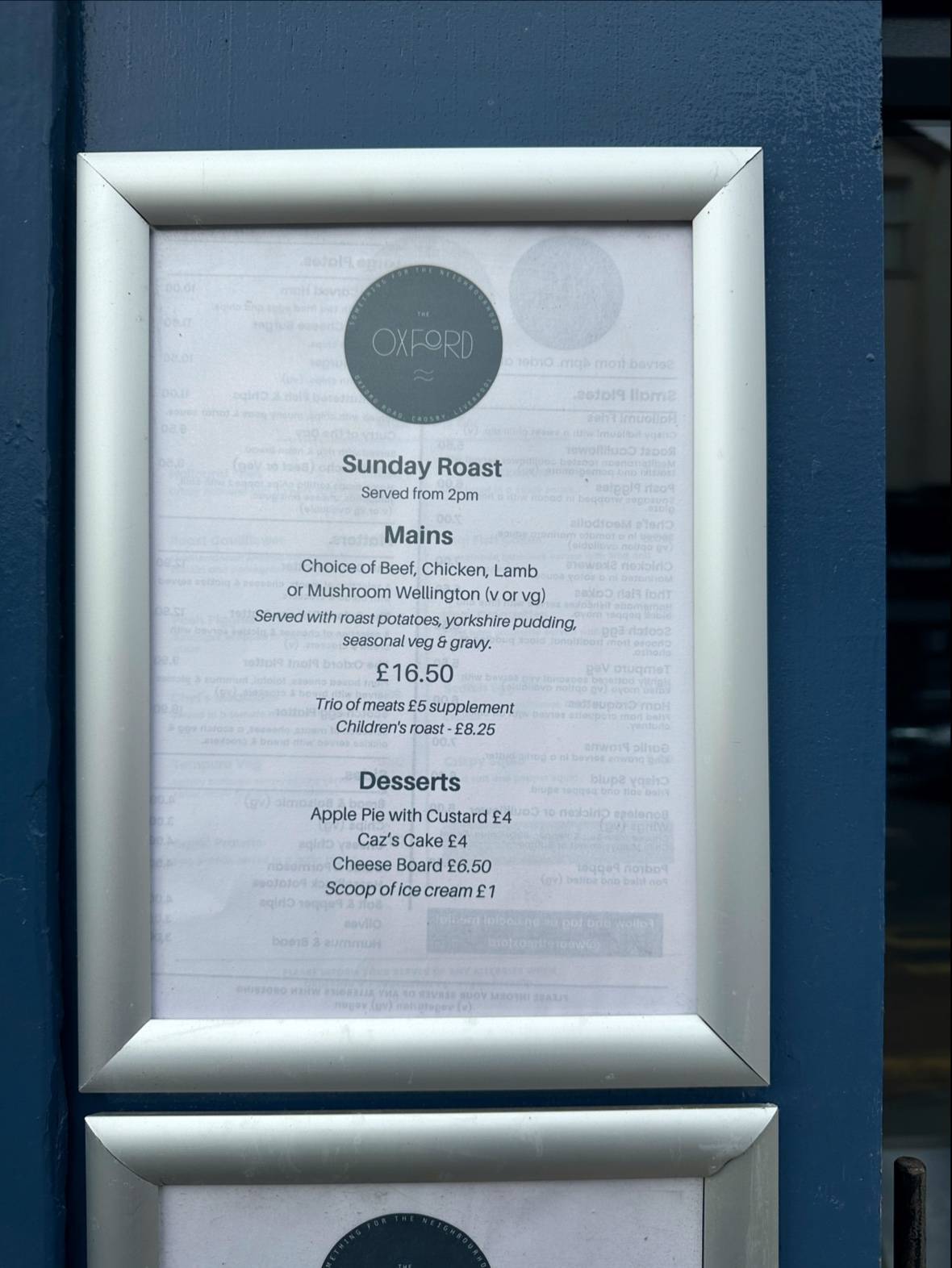 Menu at The Oxford Bar., Liverpool, 89 Oxford Rd