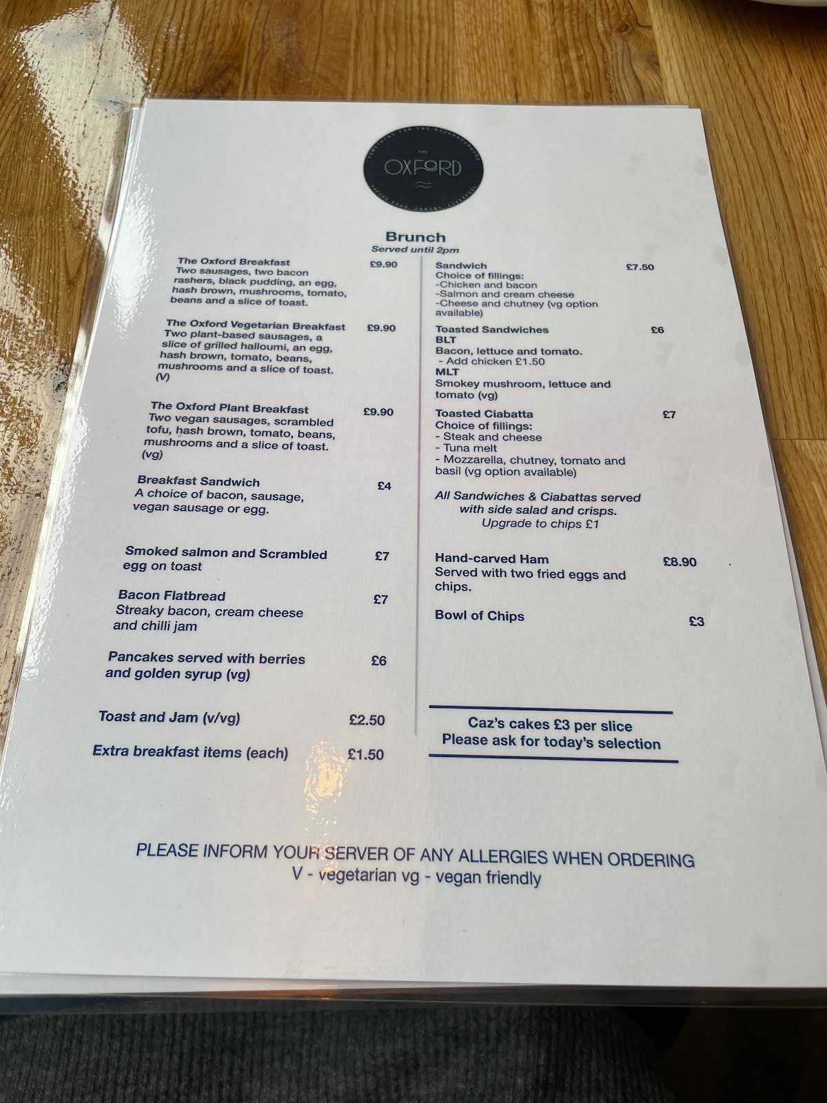 Menu at The Oxford Bar., Liverpool, 89 Oxford Rd