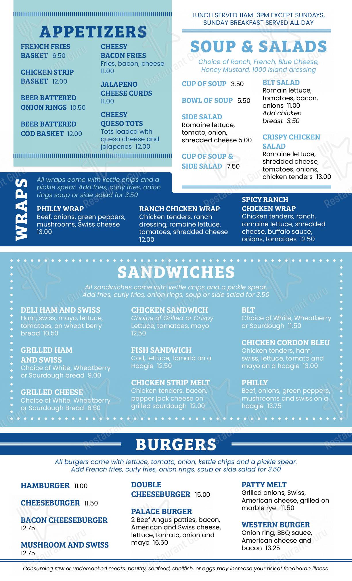 Menu at The Palace Cafe, Frazee