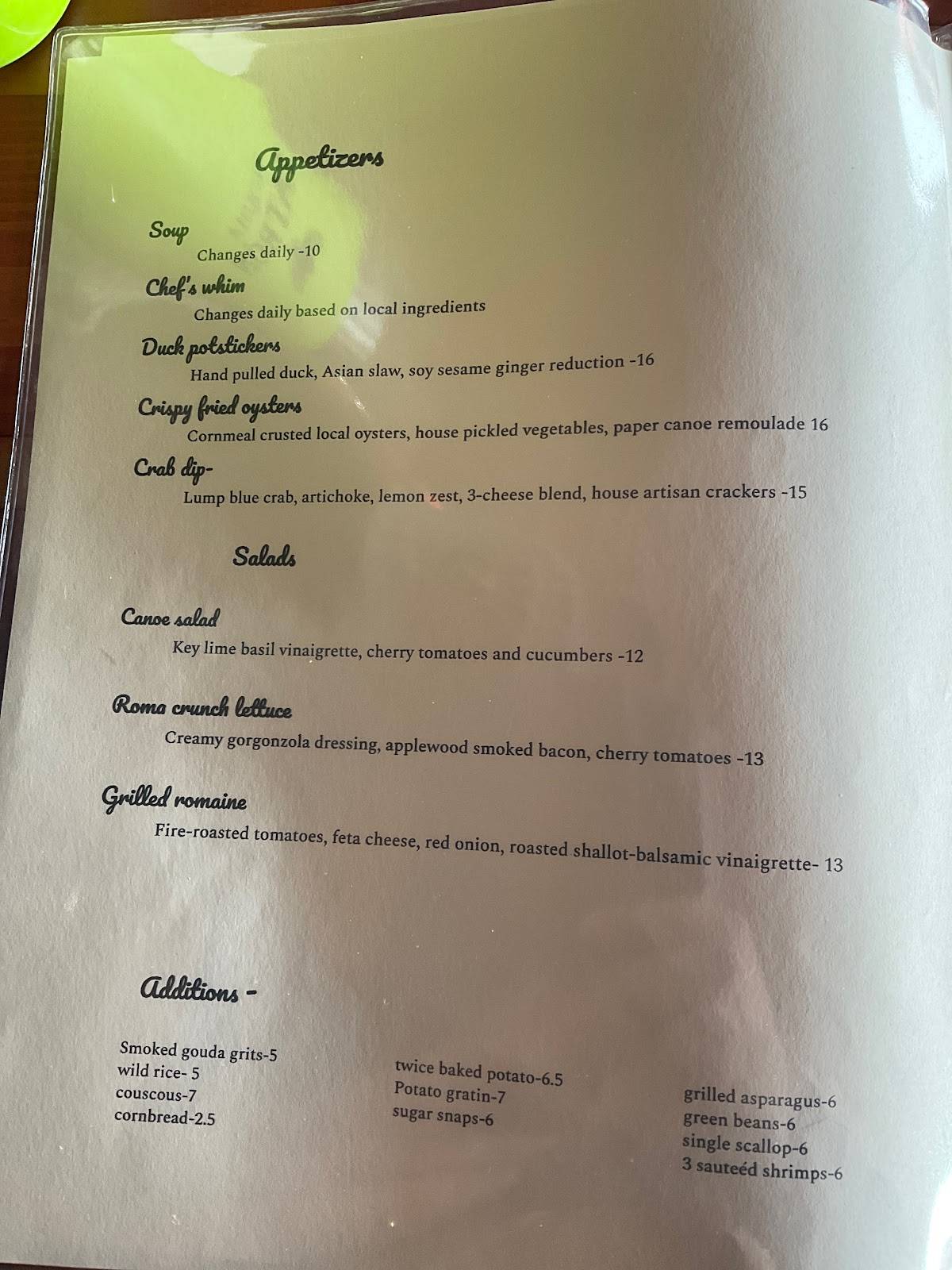 Menu at The Paper Canoe restaurant, Duck