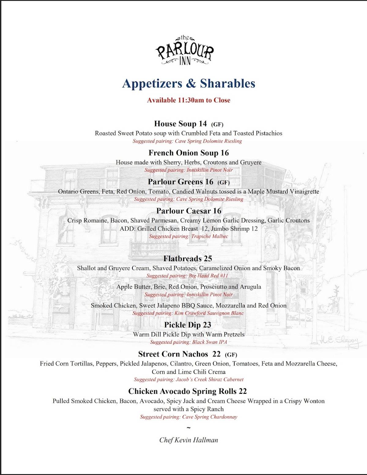 Menu at The Parlour Inn Restaurant, Stratford