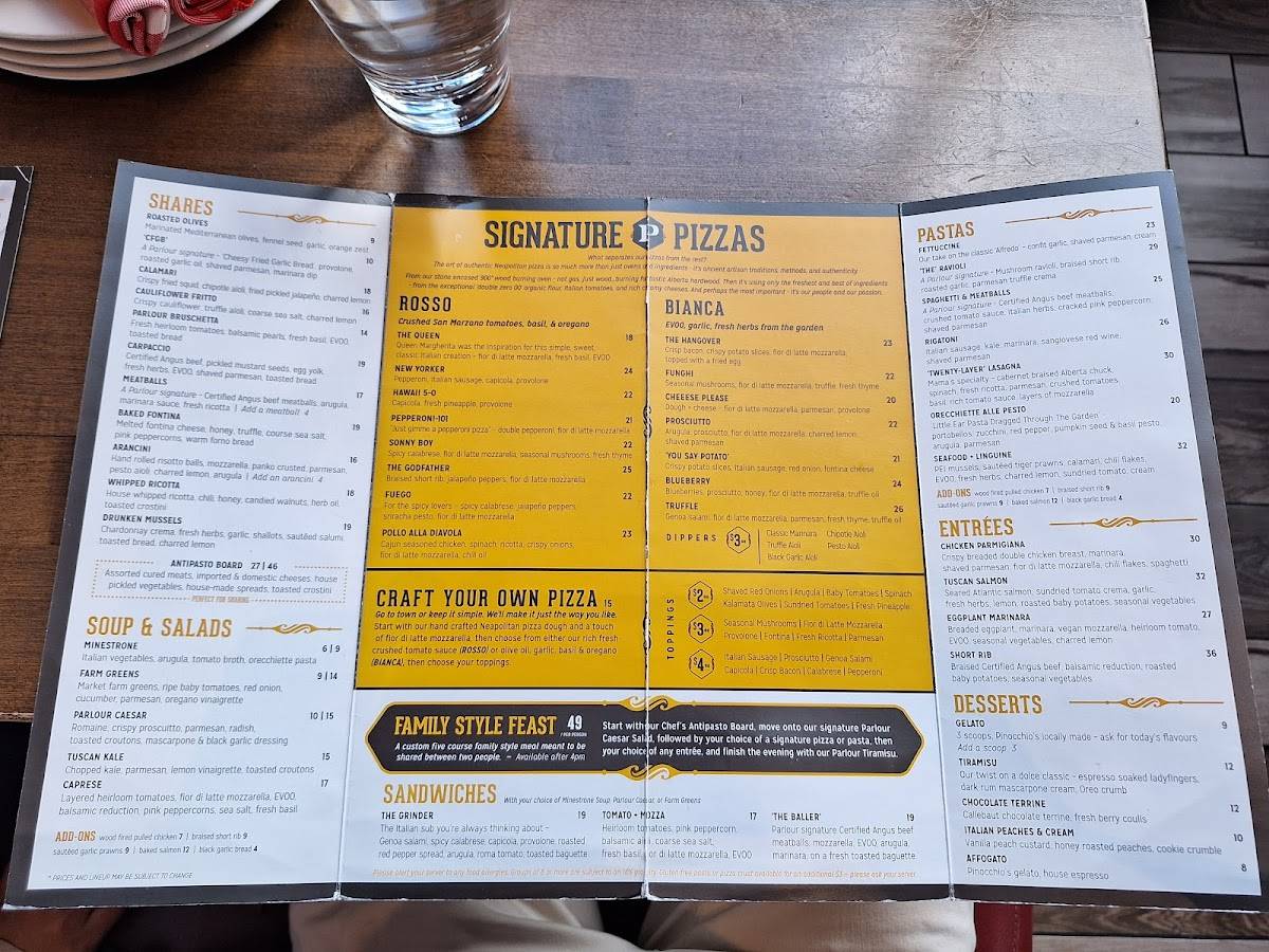 Menu at The Parlour Italian Kitchen & Bar, Edmonton