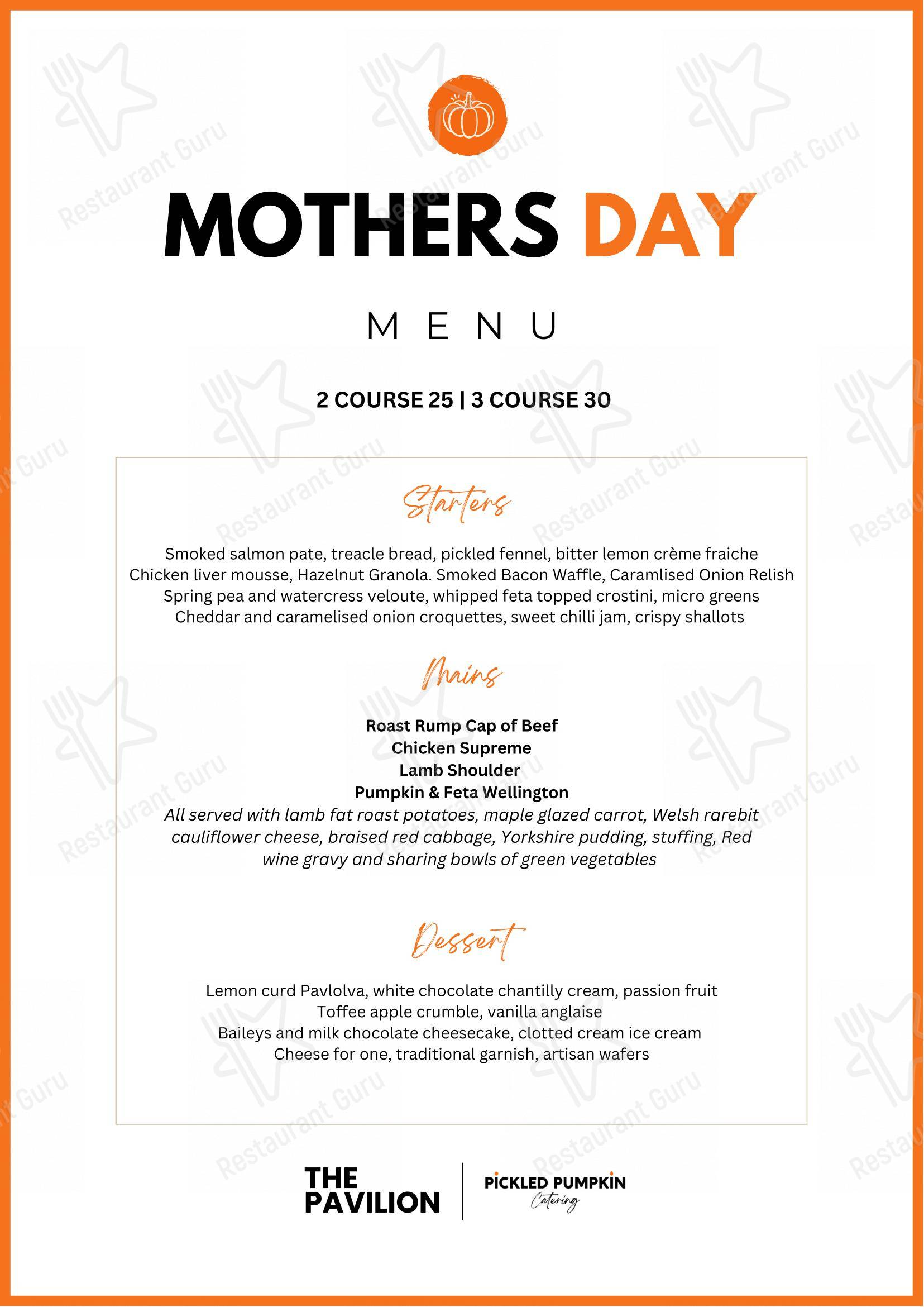 Menu at The Pavilion restaurant, Caldicot