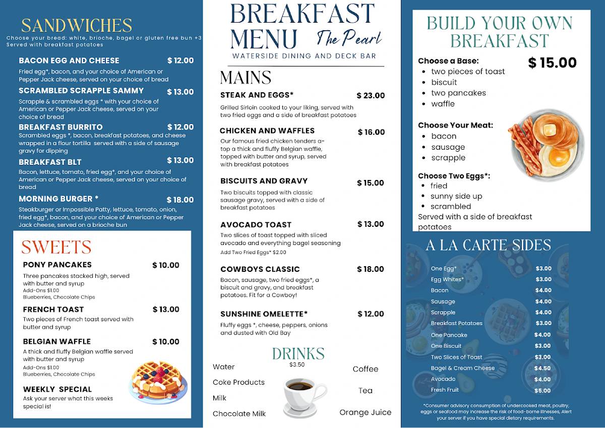 Menu at The Pearl restaurant, Chincoteague Island