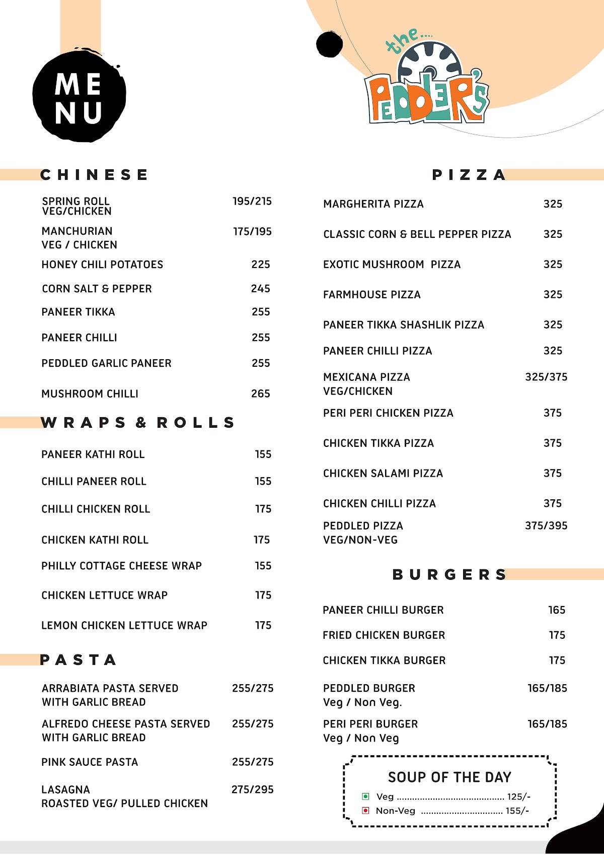 Menu at The Peddler’s Cafe, Lucknow