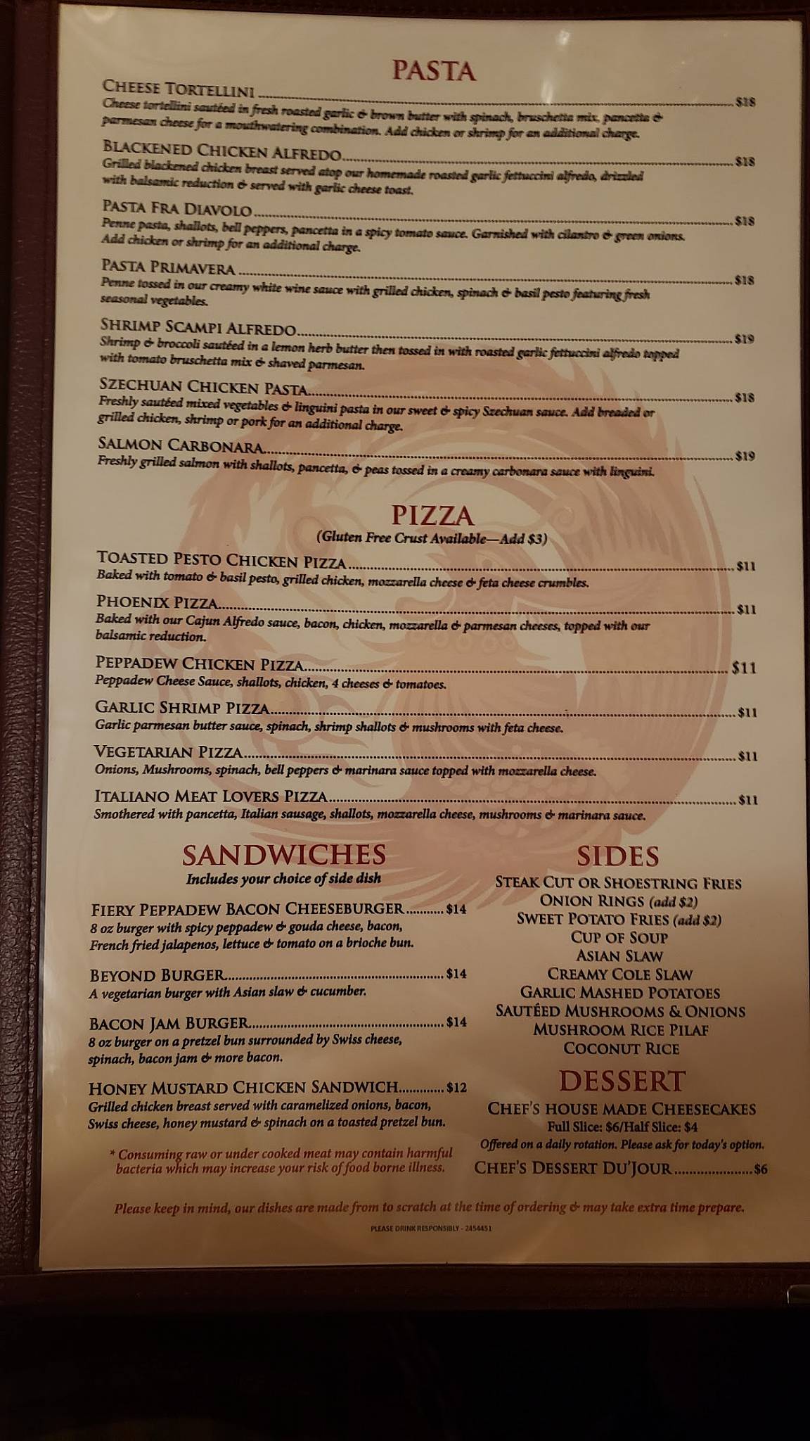Menu at The Phoenix Restaurant & Martini Bar, Davenport