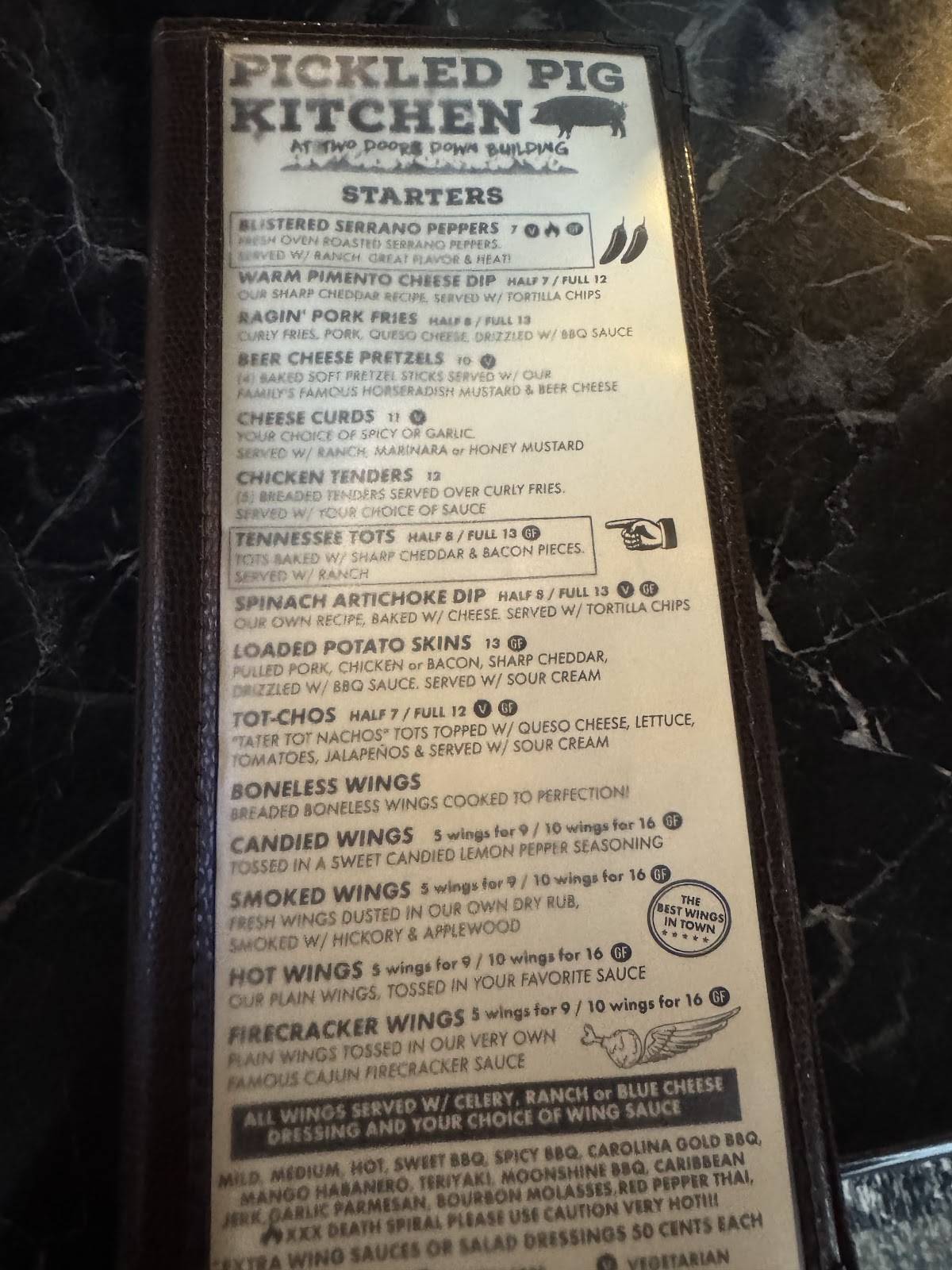 Menu At The Pickled Pig Kitchen Restaurant Maryville