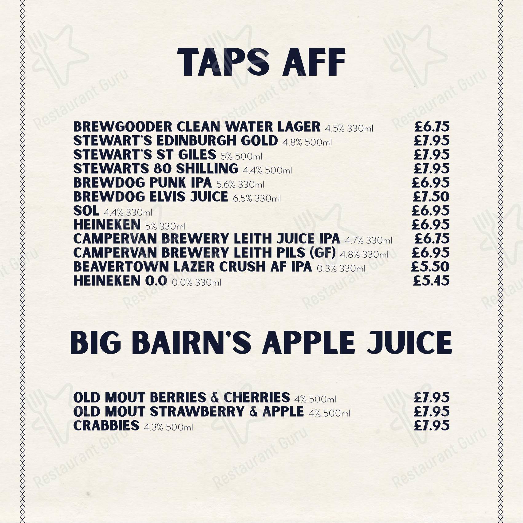 Menu at The Piper's Rest pub & bar, Edinburgh