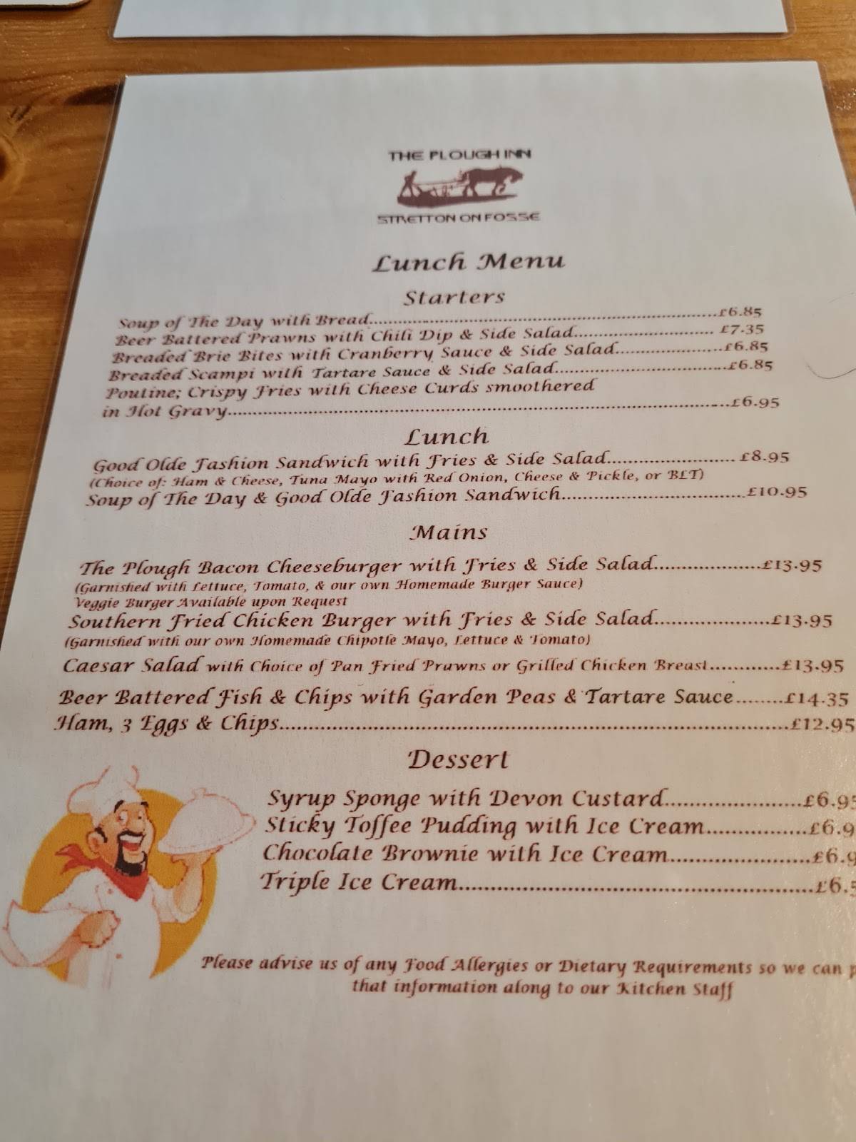 Menu at The Plough Inn pub & bar, Blockley