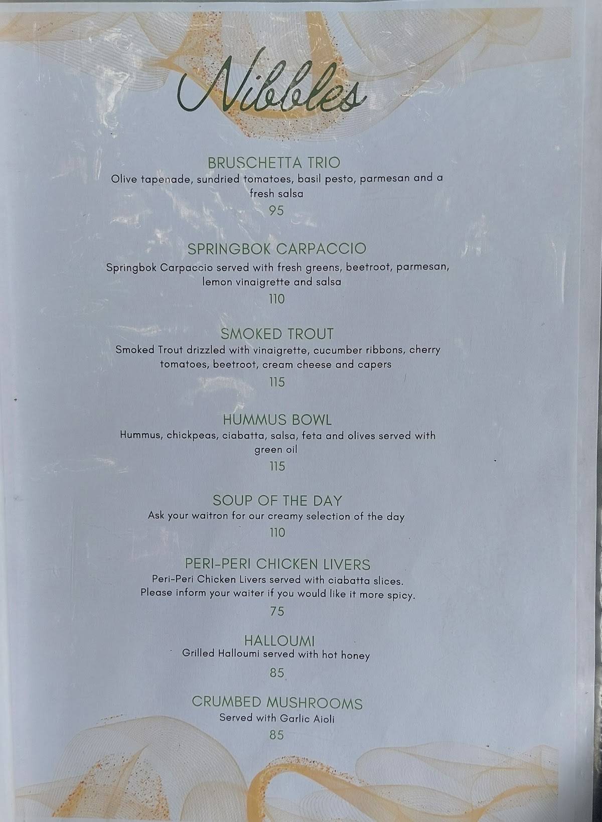 Menu at The Posthouse Restaurant, Clarens