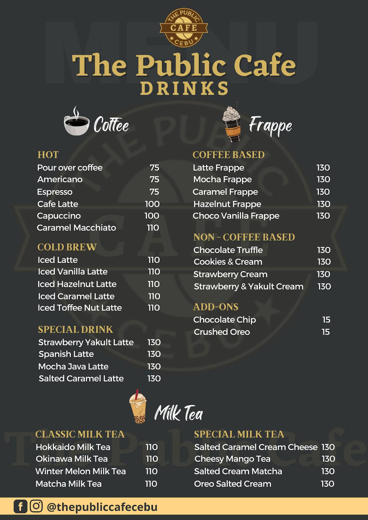 Menu at The Public Cafe, Lapu-Lapu City