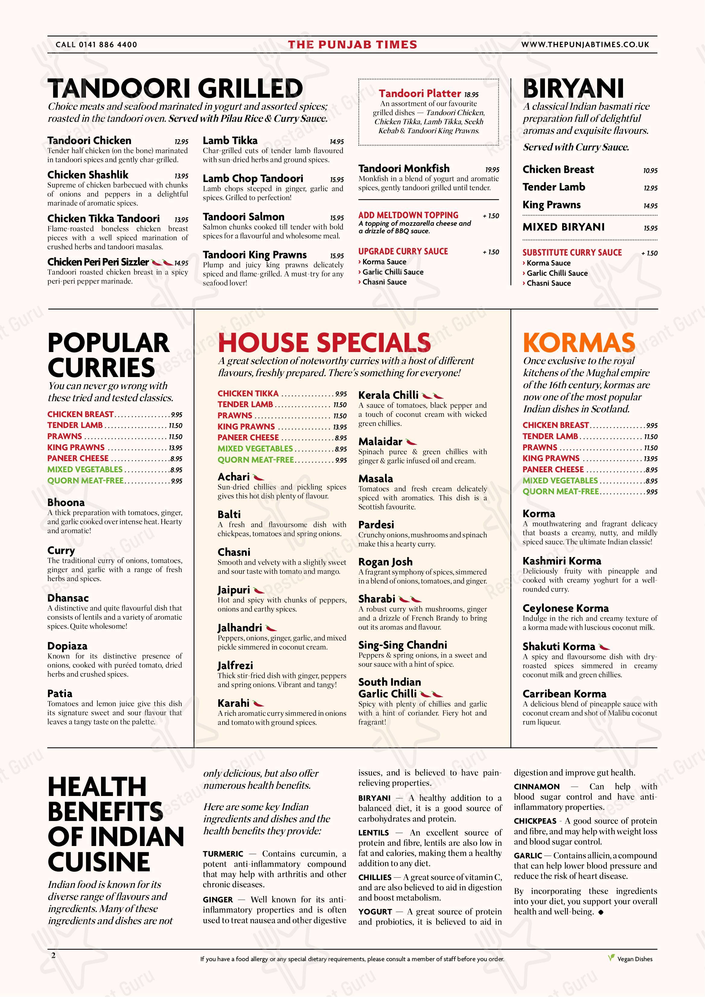 Menu at The Punjab Times - Indian Kitchen restaurant, Renfrew