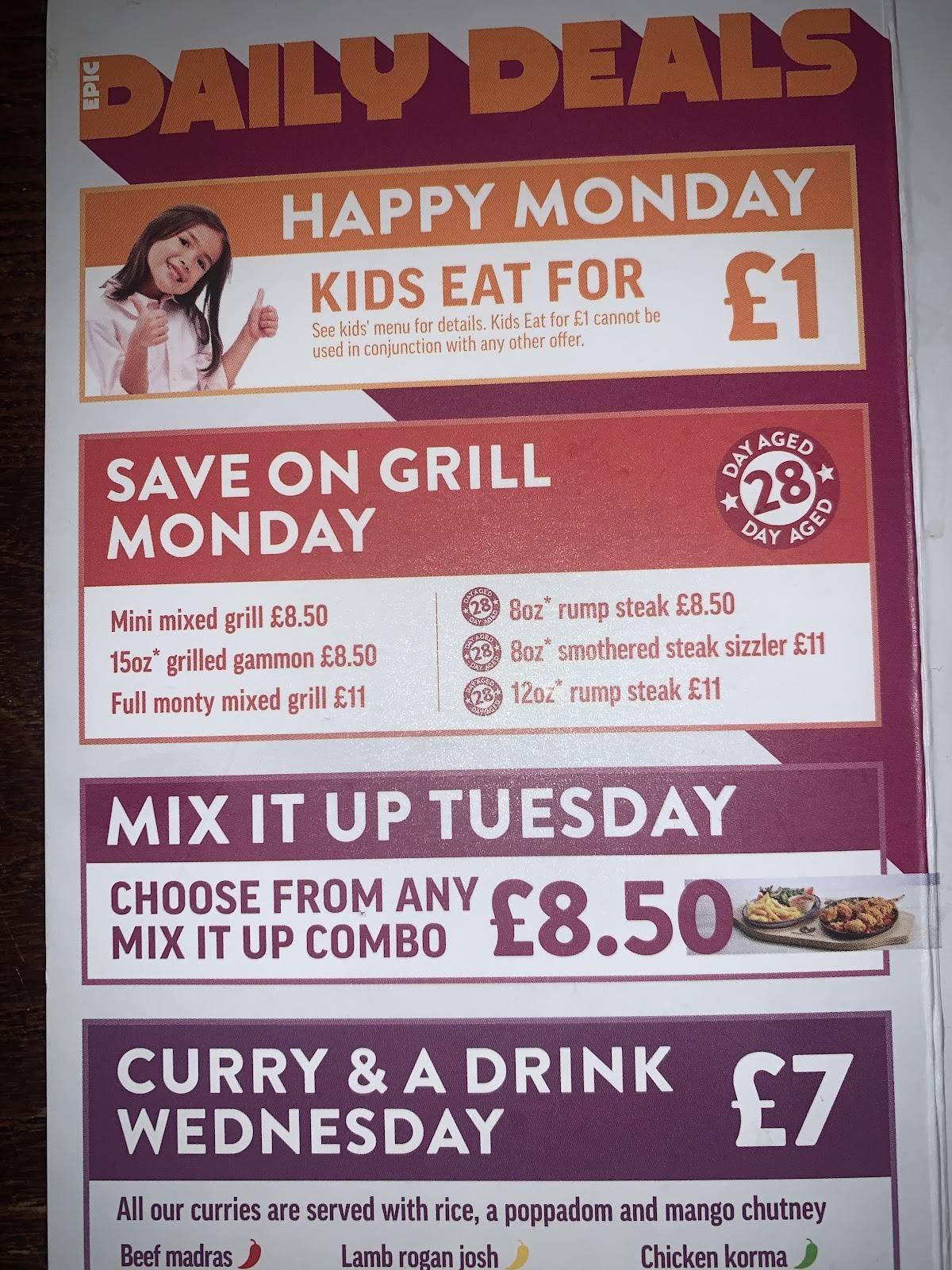 Menu at The Quays pub & bar, Basildon, Festival Leisure Park