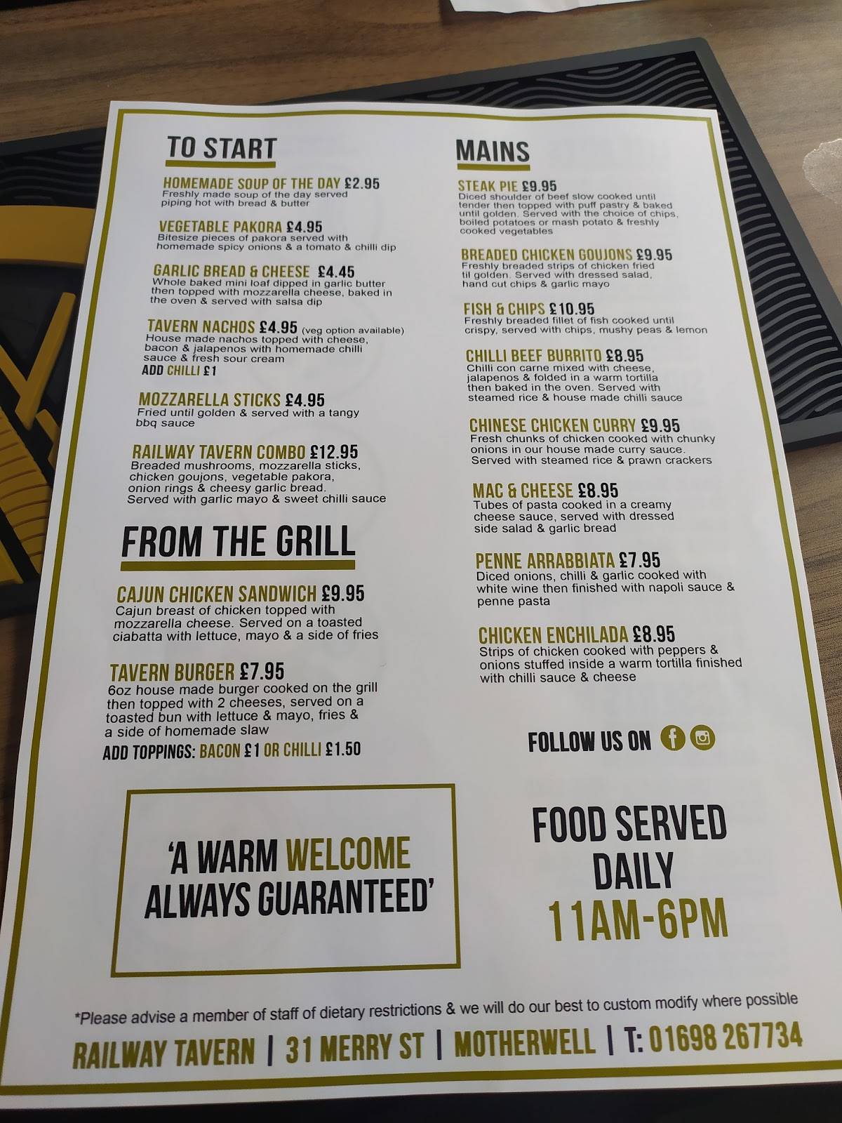 Menu at The Railway Tavern pub & bar, Motherwell