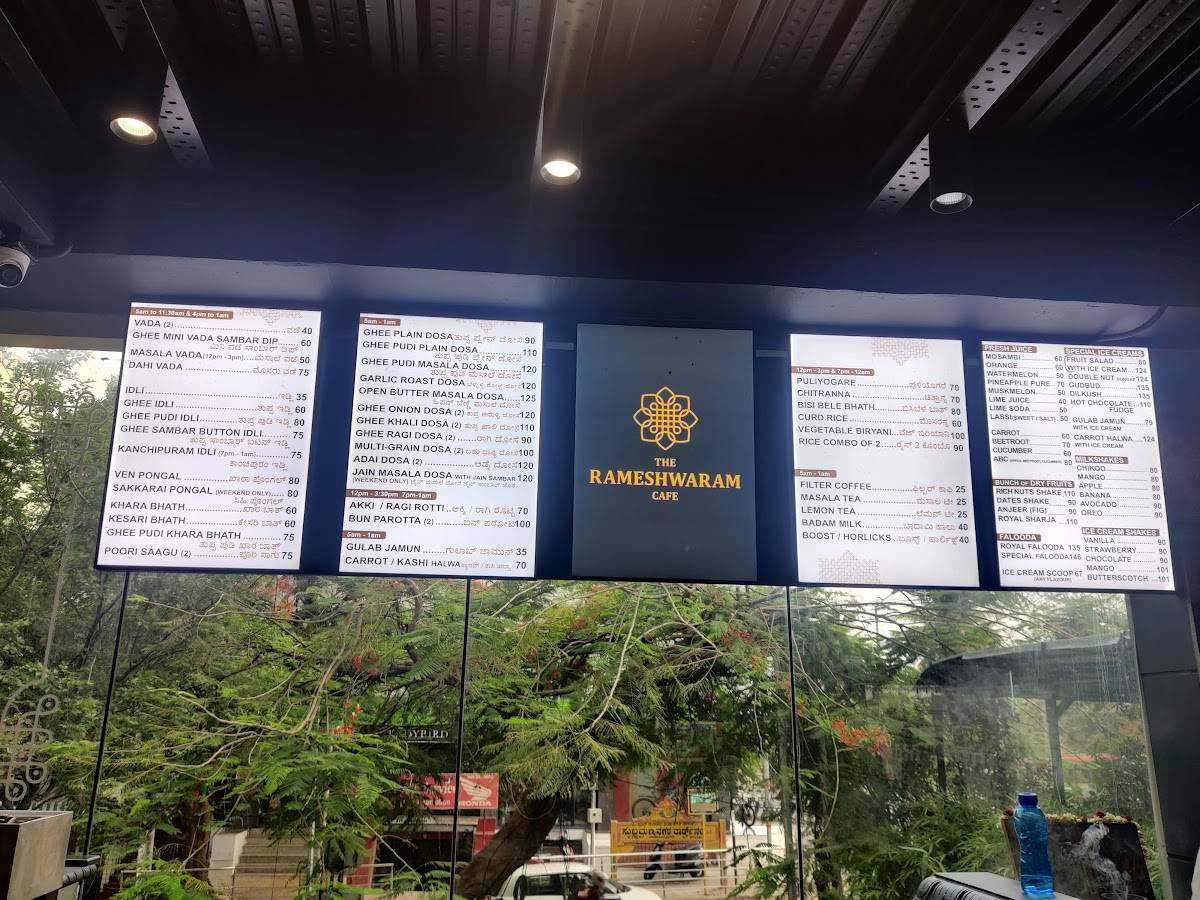 Menu at The Rameshwaram Cafe @ Rajajinagar, Bengaluru