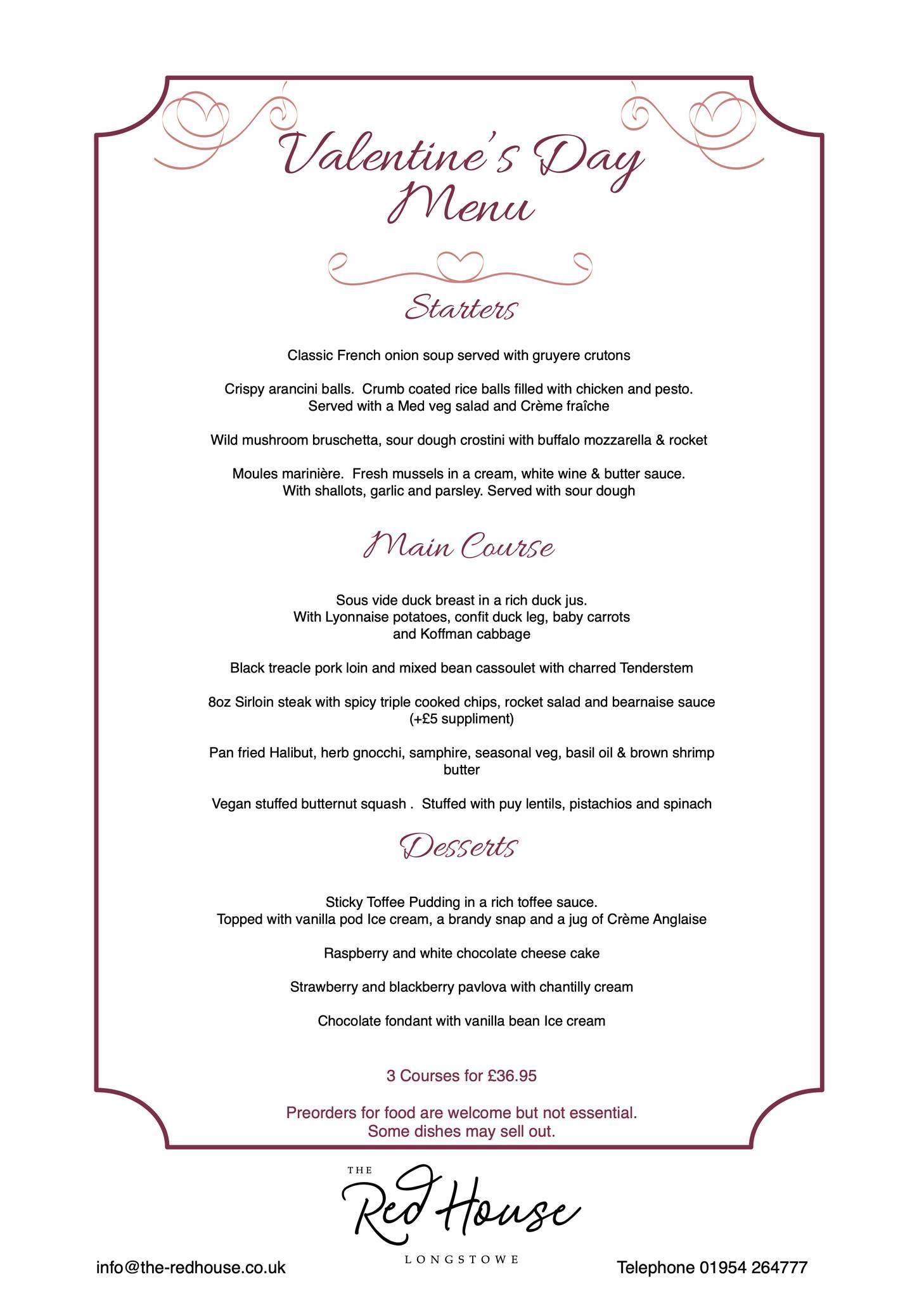 Menu at The Red House, Longstowe restaurant, Bourn