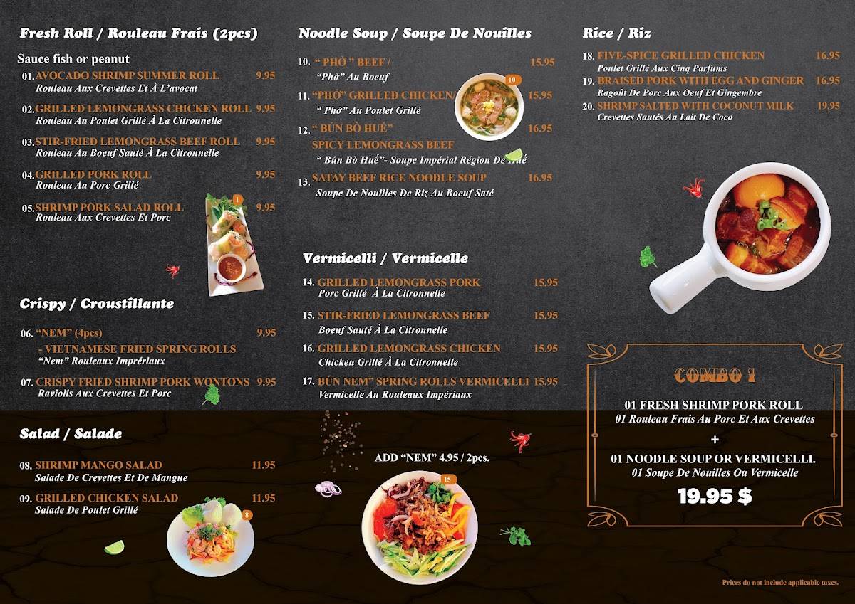 Menu at The Rice Guy restaurant, Regina