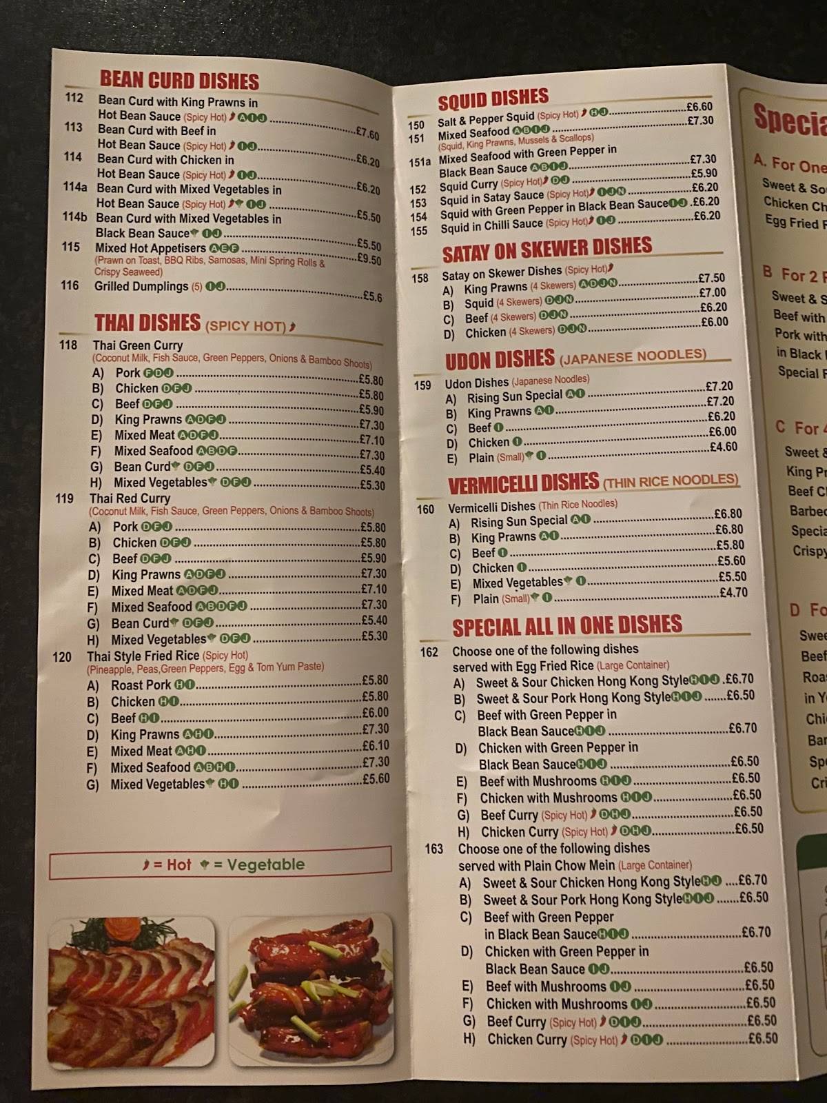 Menu at The Rising Sun fast food, London, 356 Baring Rd