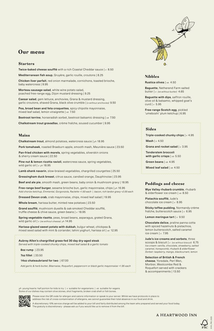 Menu at The Rising Sun restaurant, Reading, City Centre