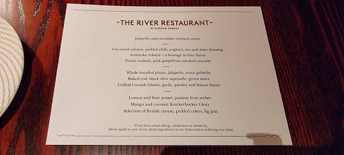 Menu at The River Restaurant by Gordon Ramsay, London