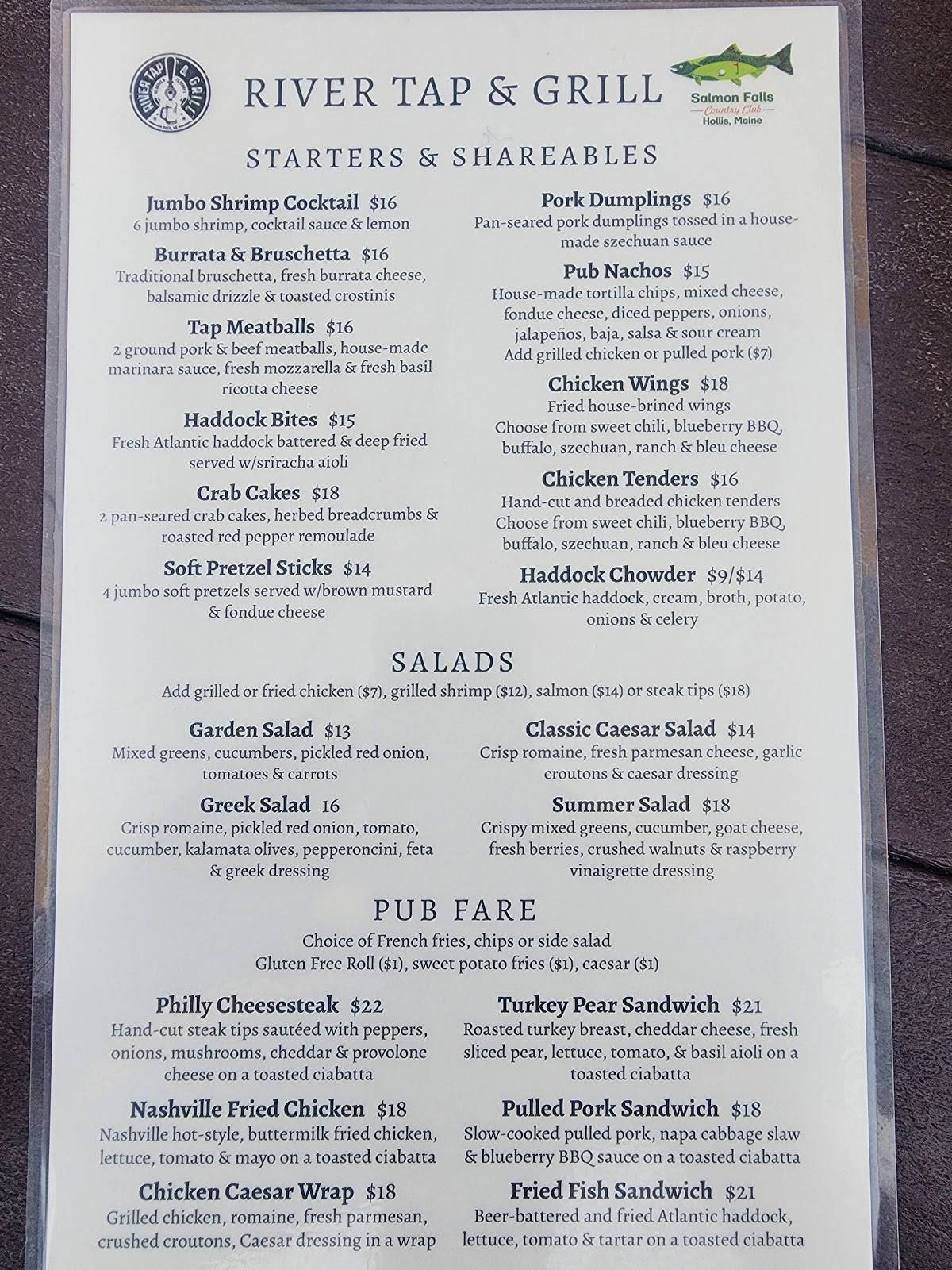 Menu at The River Tap & Grill pub & bar, Hollis