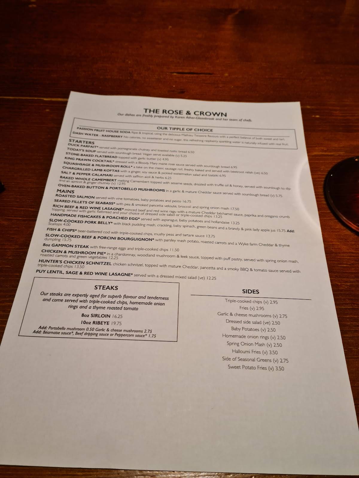 Menu at The Rose And Crown pub & bar, Stanley Common, Main Rd