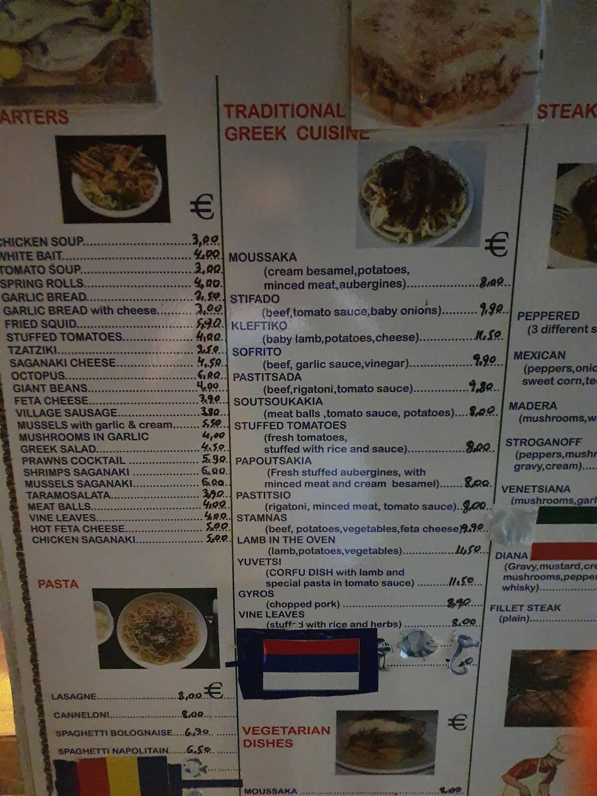 Menu at The Rose Tree, Kavos