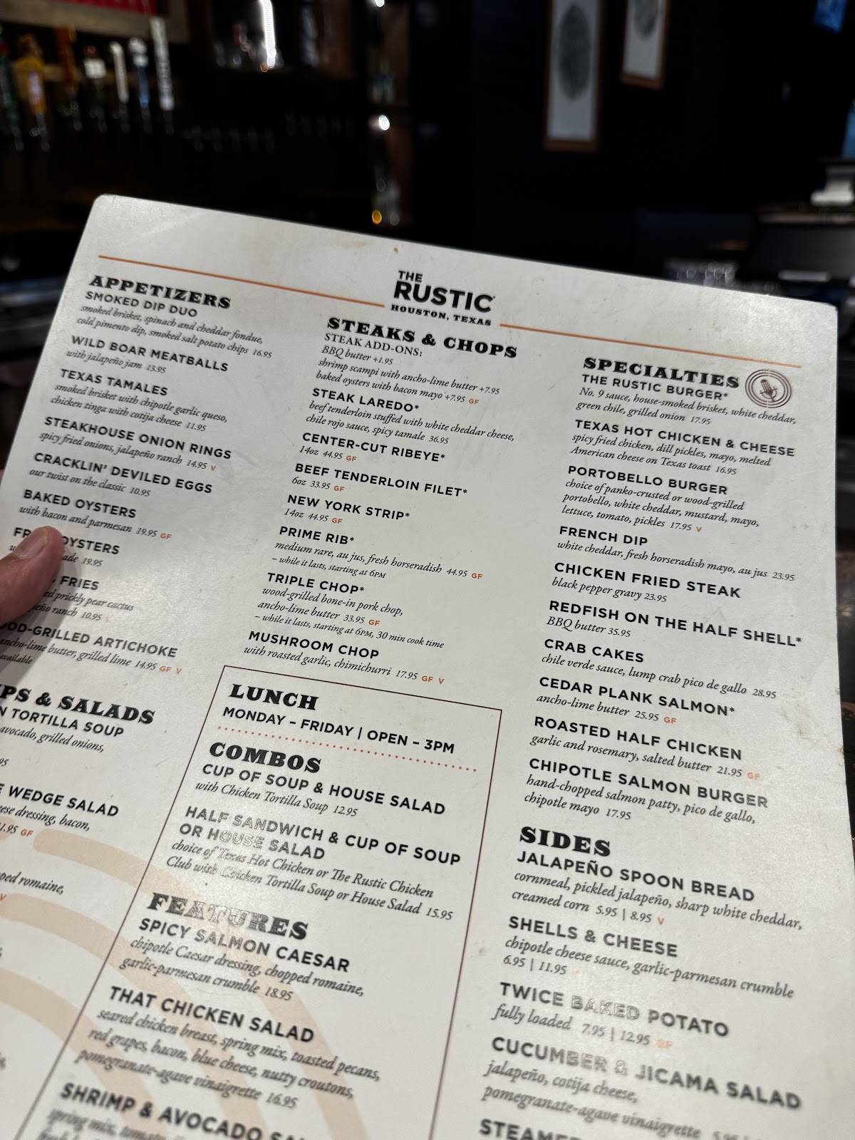 Menu at The Rustic restaurant, Houston, Uptown Park Blvd STE 4