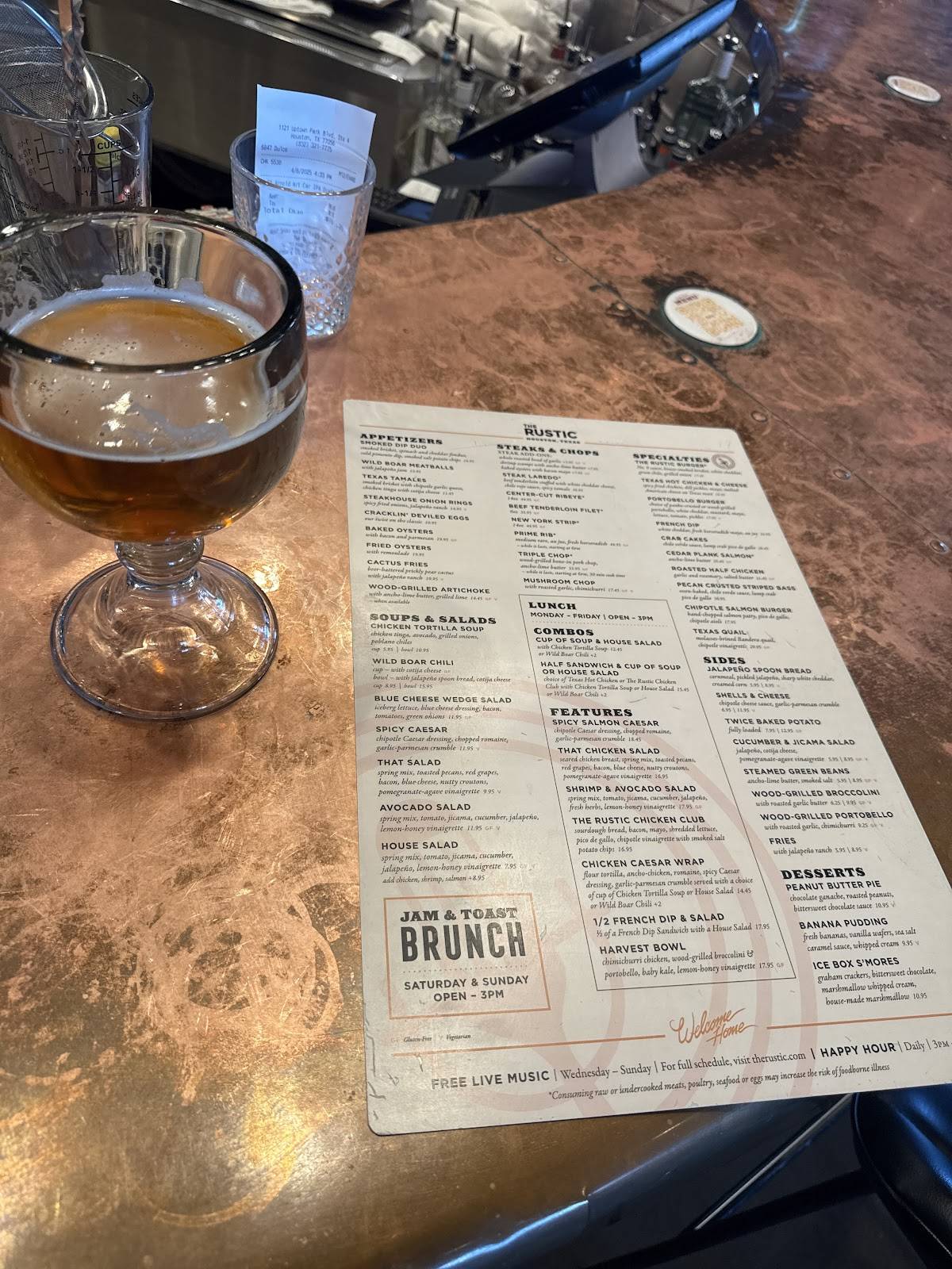 Menu at The Rustic restaurant, Houston, Uptown Park Blvd STE 4