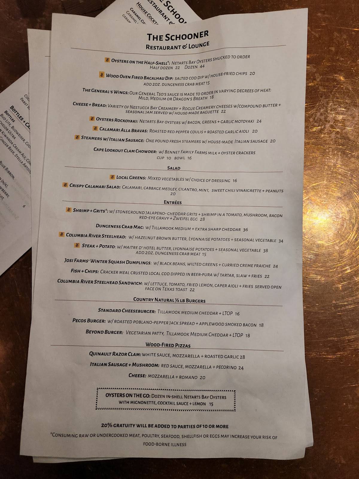 Menu at The Schooner Restaurant & Lounge, Netarts
