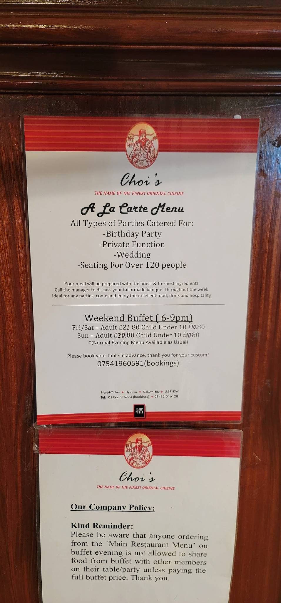 Menu at The Semaphore Colwyn Bay restaurant, Llysfaen