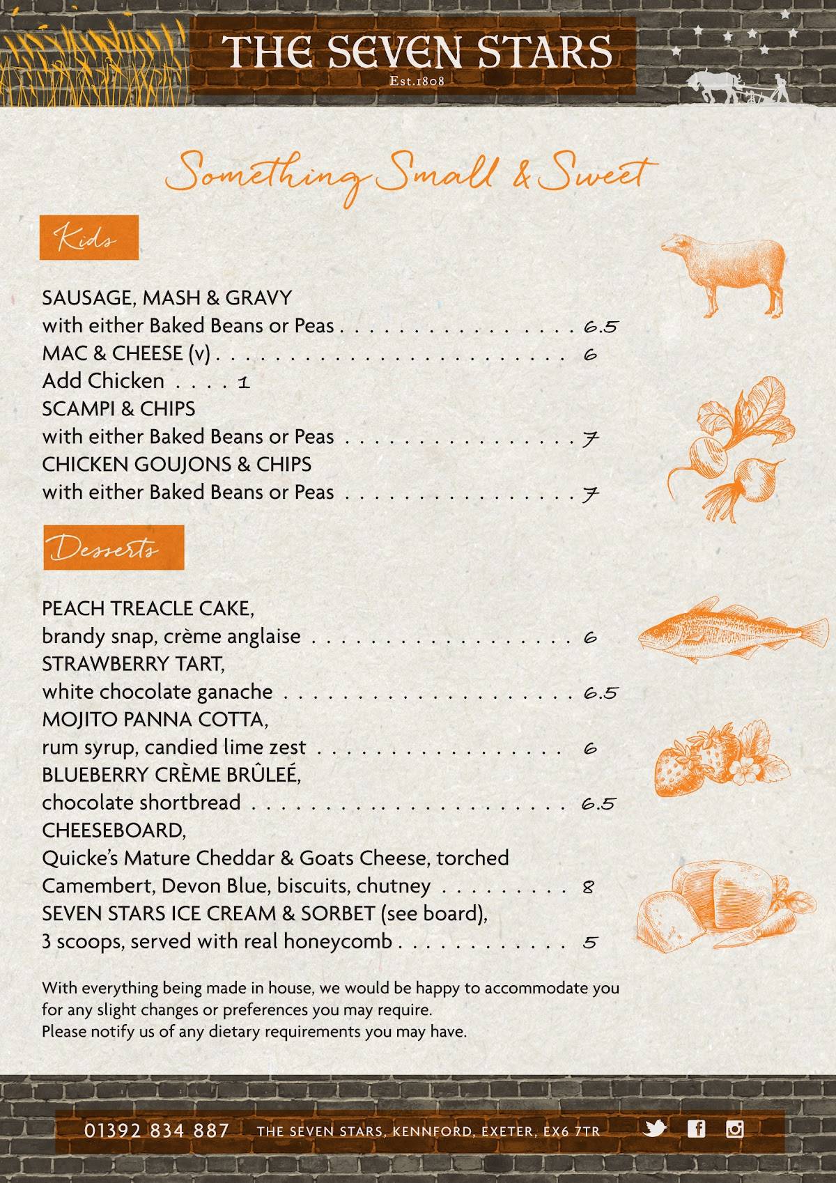 Menu at The Seven Stars pub & bar, Exeter, Kennford