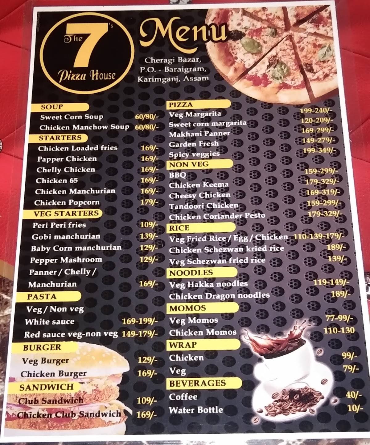 Menu at The Seven's Pizza house, Haitorkha Pt I
