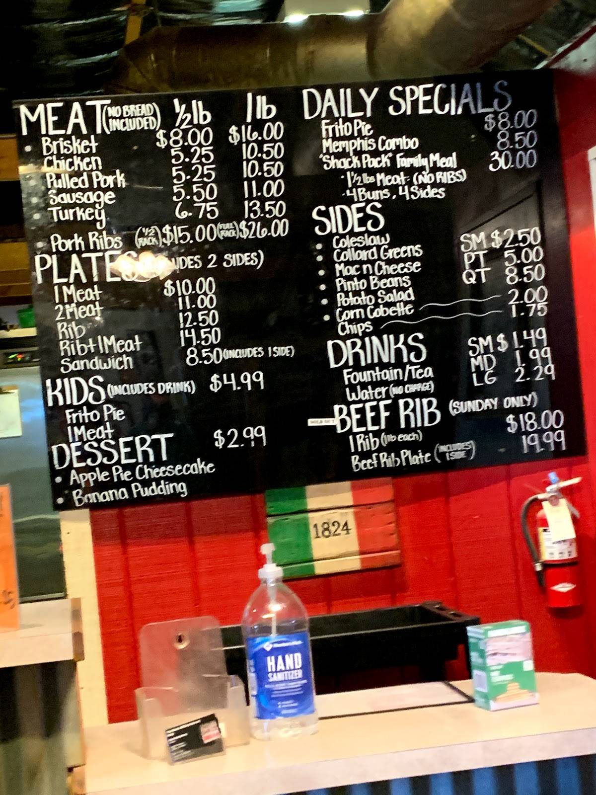 Menu at The Shack, BBQ, Lubbock, N Frankford Ave