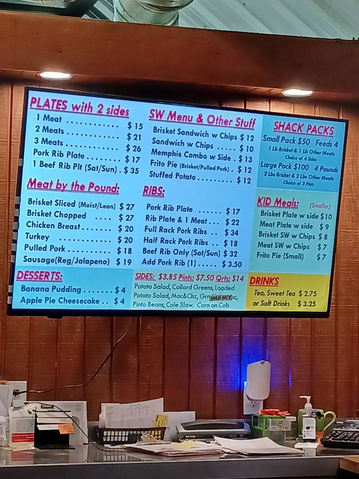 Menu at The Shack, BBQ, Lubbock, N Frankford Ave