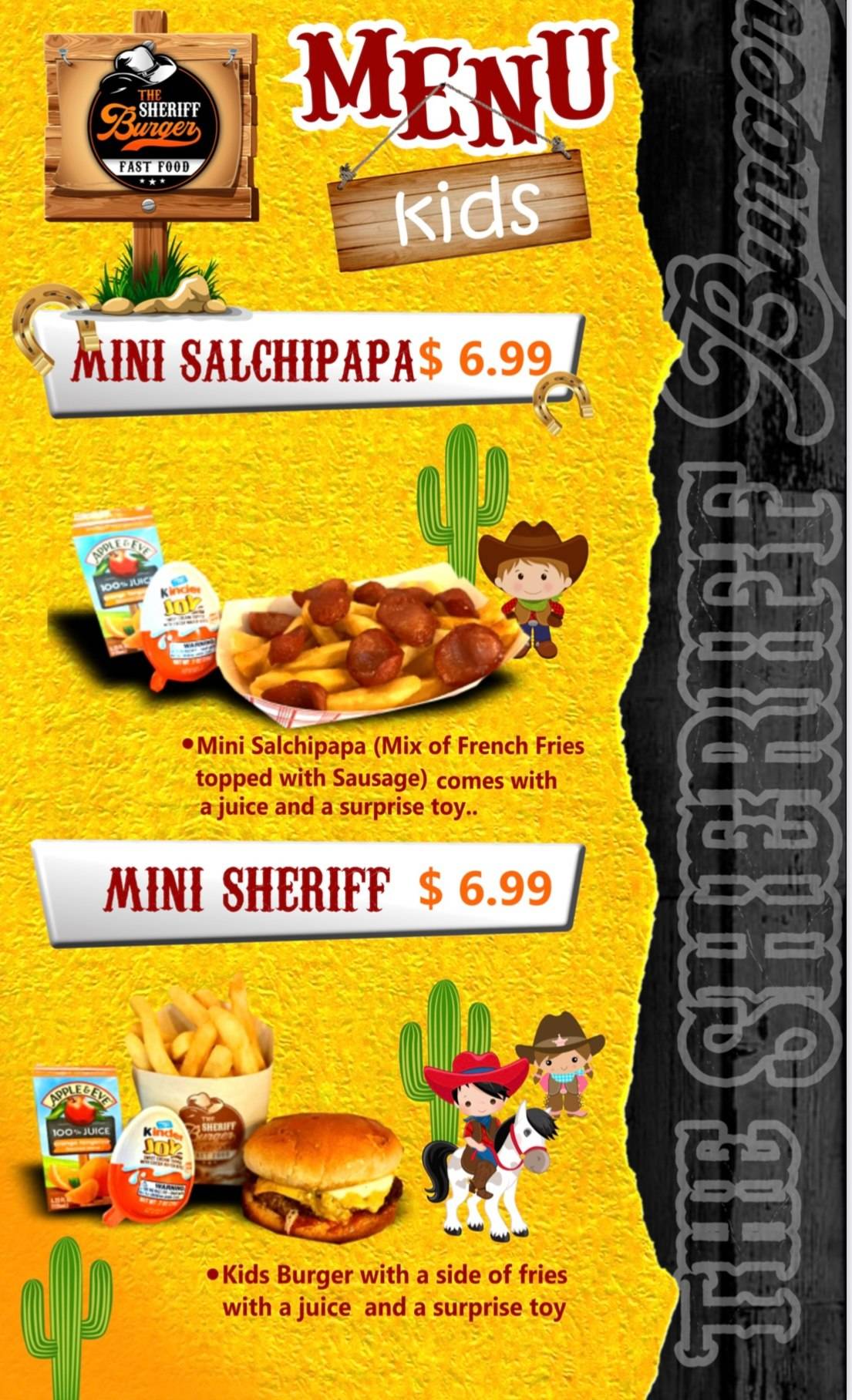 Menu at The Sheriff Burger restaurant, Simpsonville