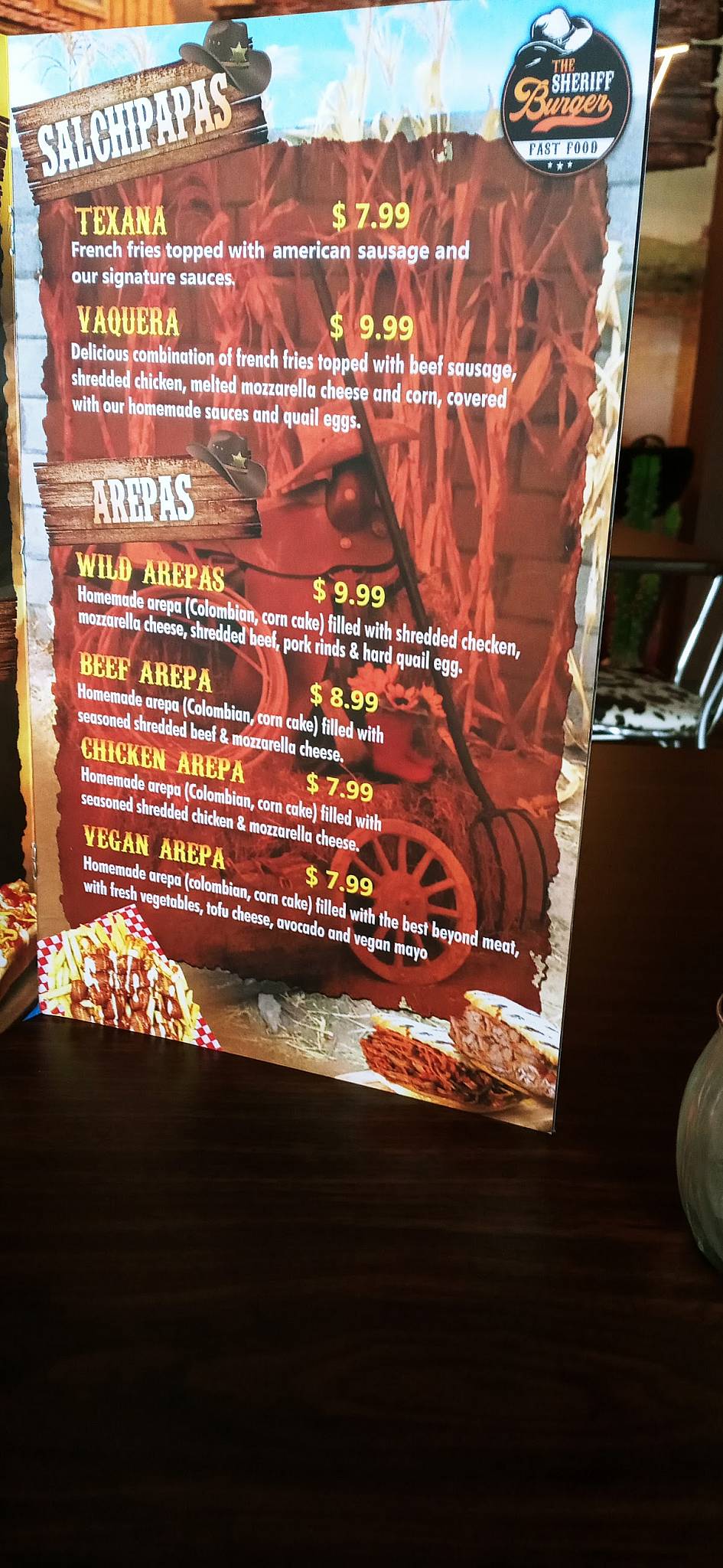 Menu at The Sheriff Burger restaurant, Simpsonville
