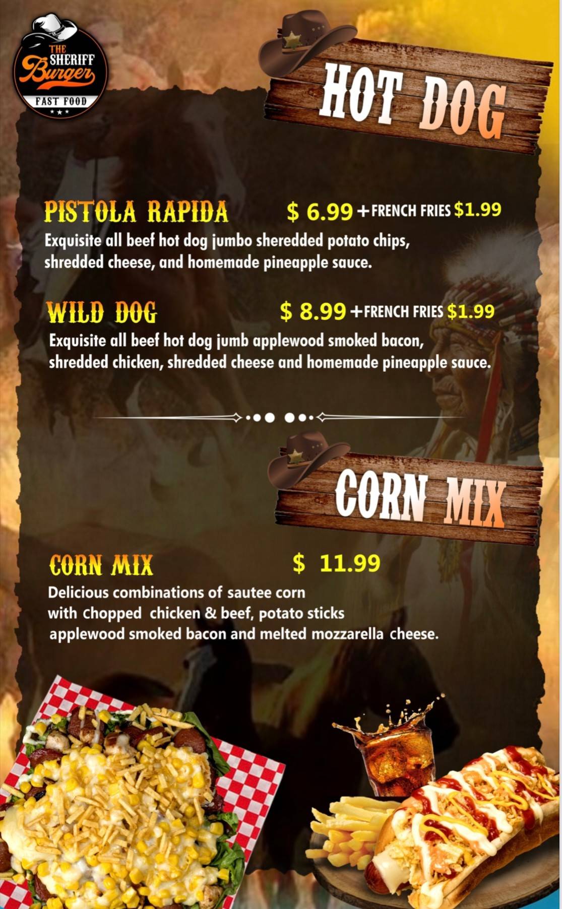 Menu at The Sheriff Burger restaurant, Simpsonville