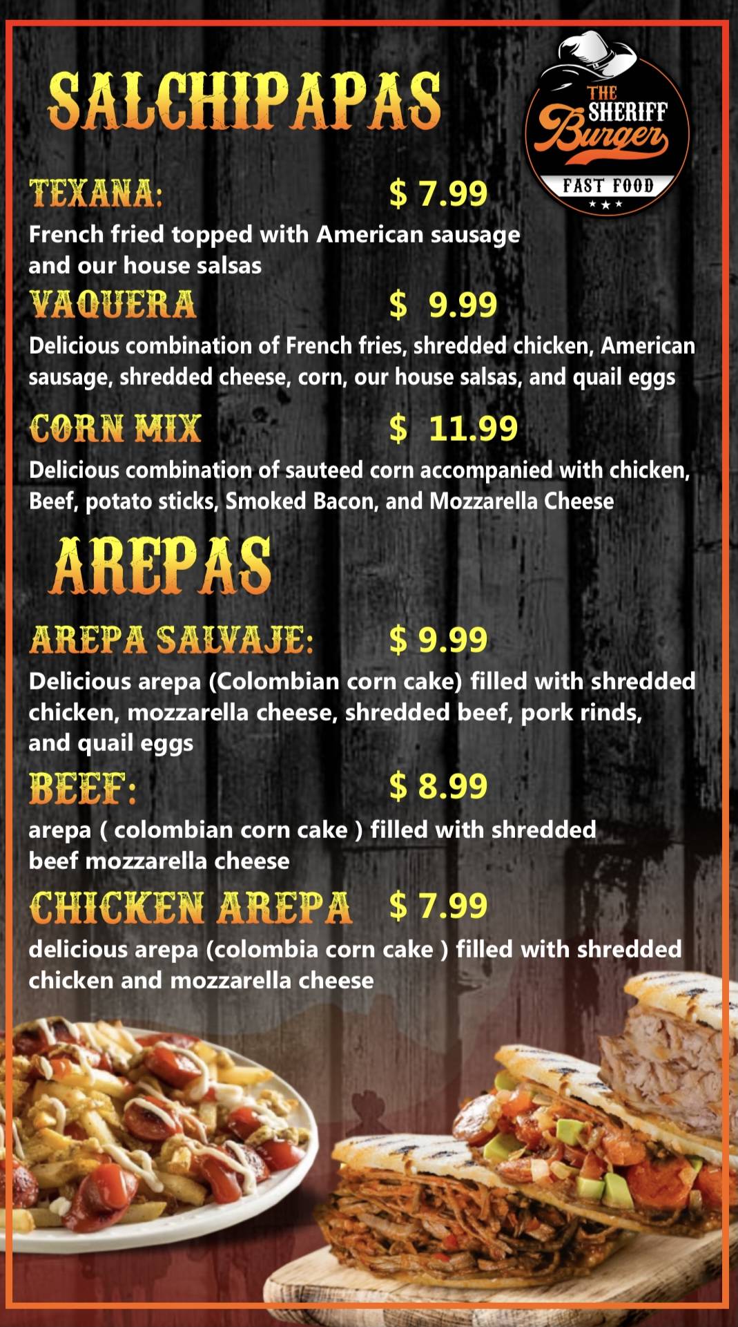 Menu at The Sheriff Burger restaurant, Simpsonville