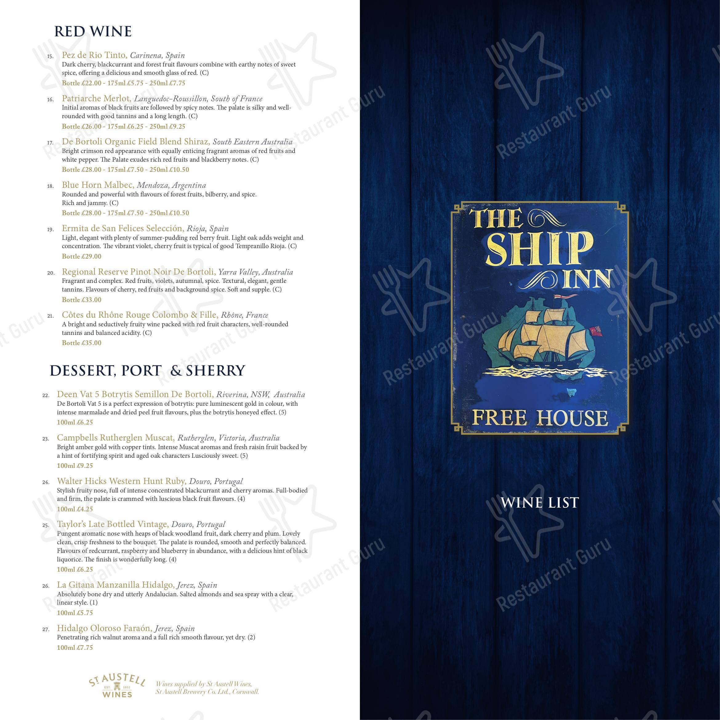 Menu at The Ship Inn pub & bar, West Stour