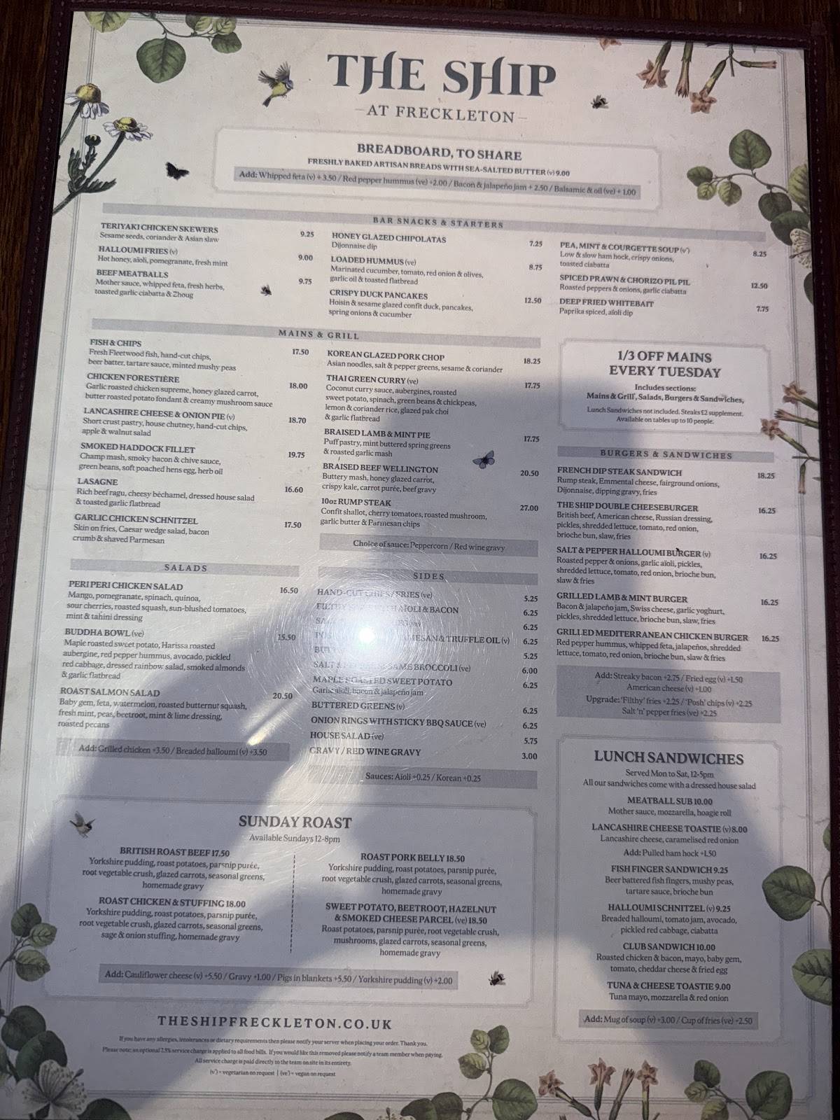 Menu at The Ship pub & bar, Freckleton
