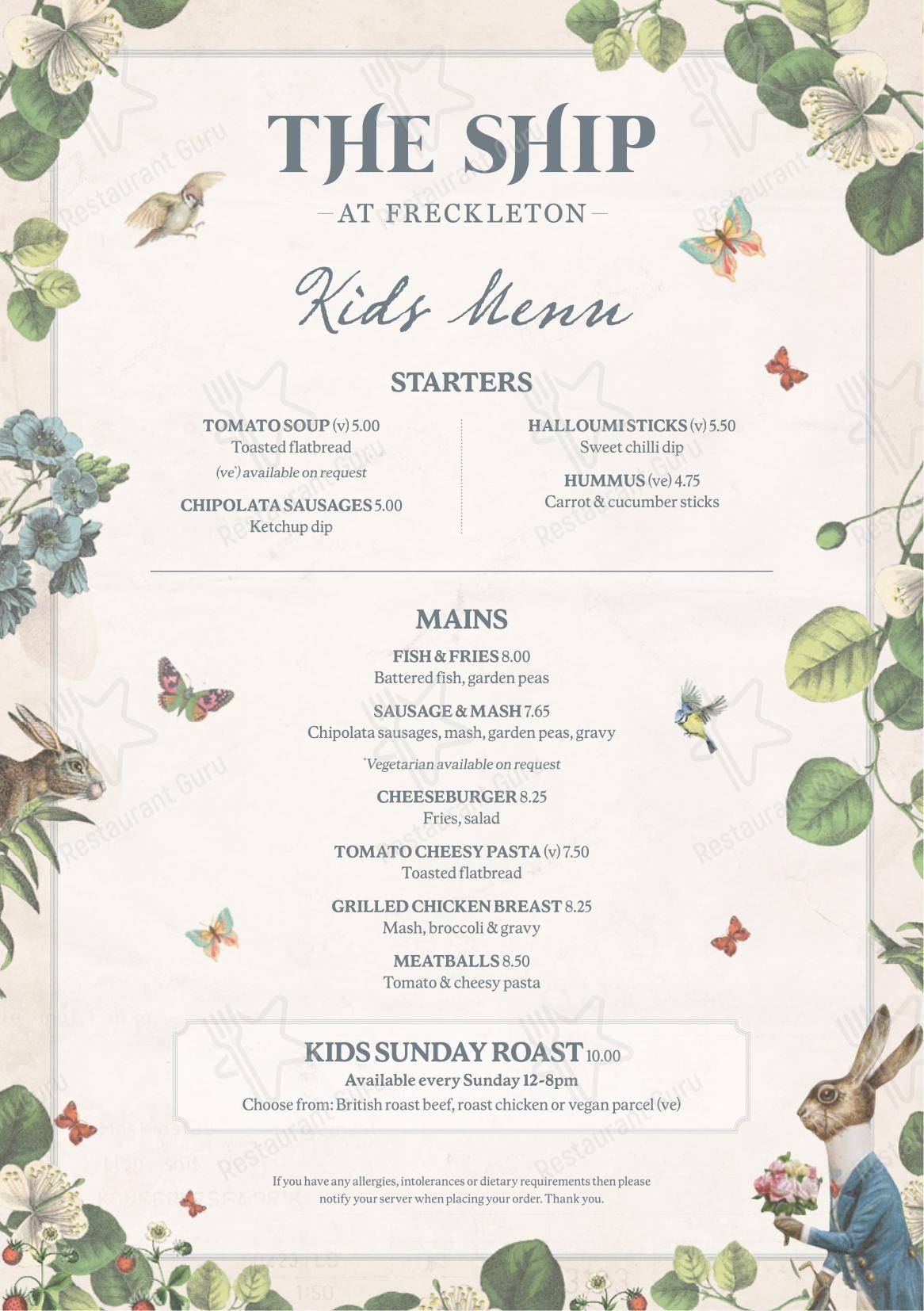 Menu at The Ship pub & bar, Freckleton