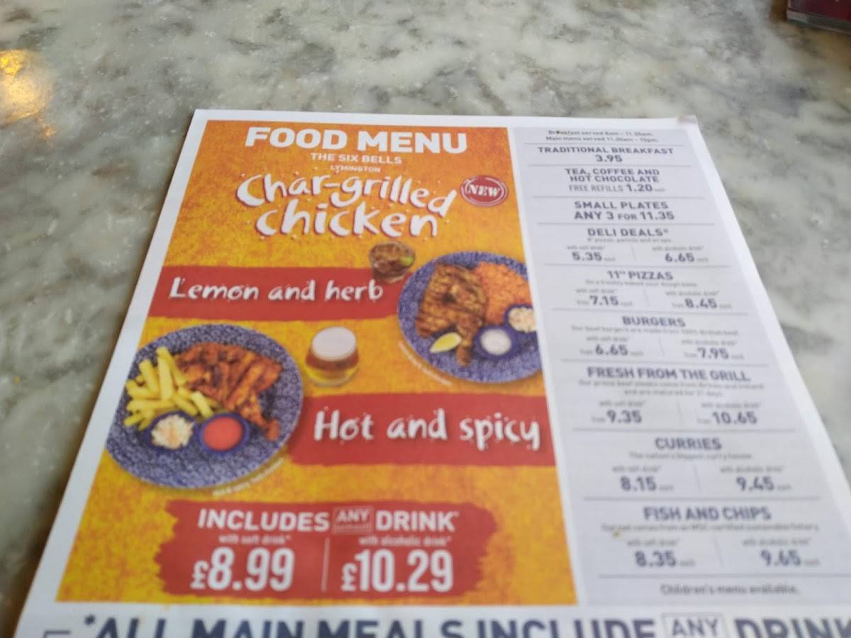 Menu at The Six Bells - JD Wetherspoon pub & bar, Lymington