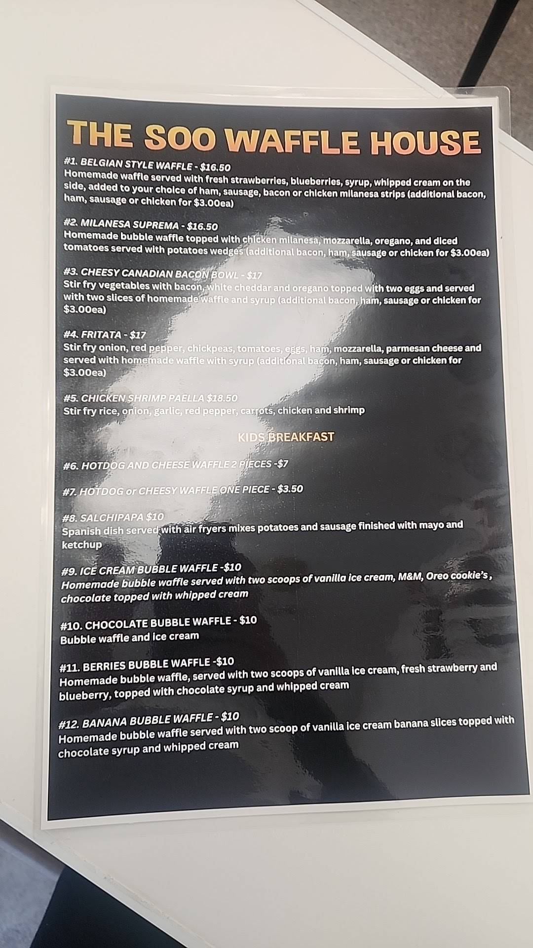 Menu at The Soo Waffle House restaurant, Sault Ste. Marie