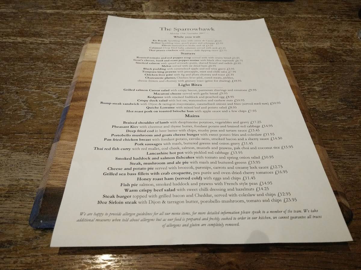 Menu at The Sparrowhawk pub & bar, Formby