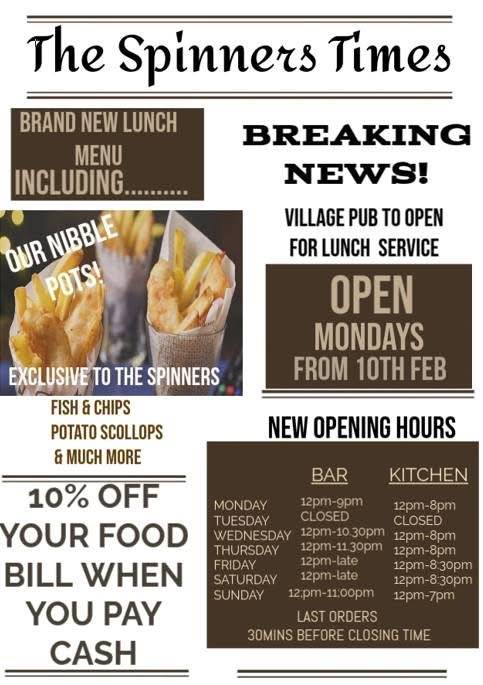 Menu at The Spinners Arms, Springhead, Oldham pub & bar, Oldham ...