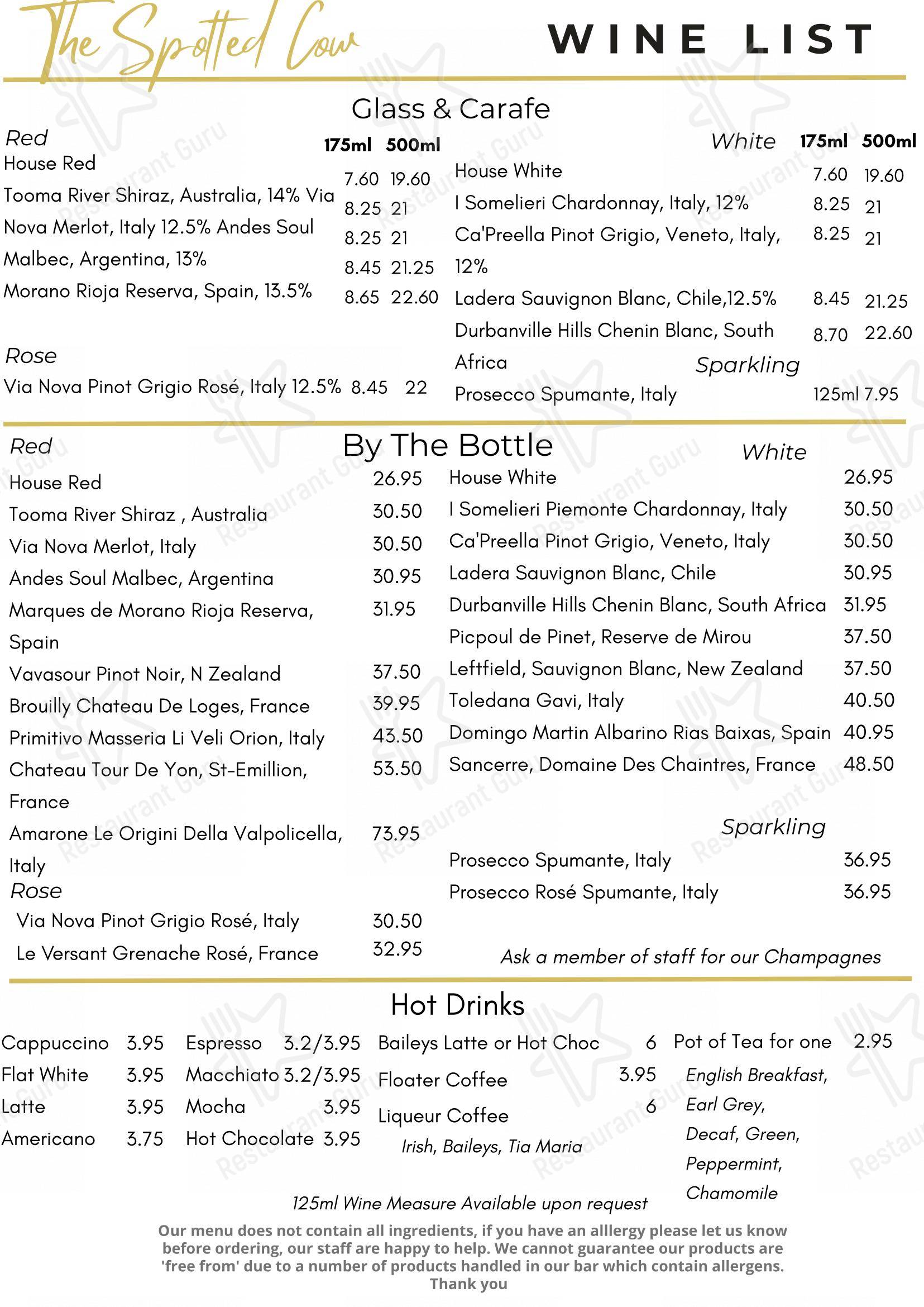 Menu at The Spotted Cow pub & bar, Farnham, The Spotted Cow