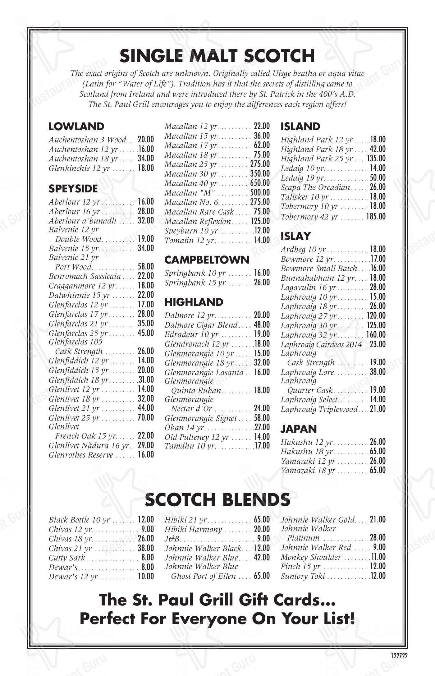 Menu at The St. Paul Grill pub & bar, Saint Paul